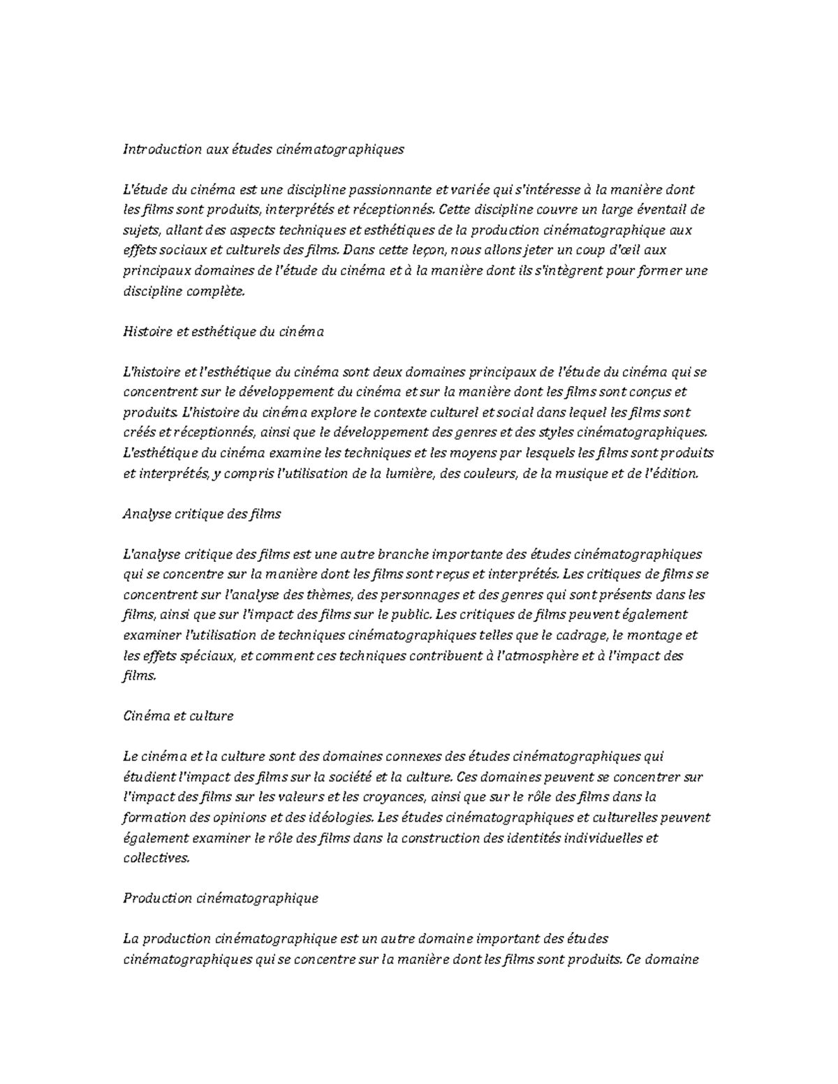 Film Studies Study Notes - Introduction aux études cinématographiques L ...