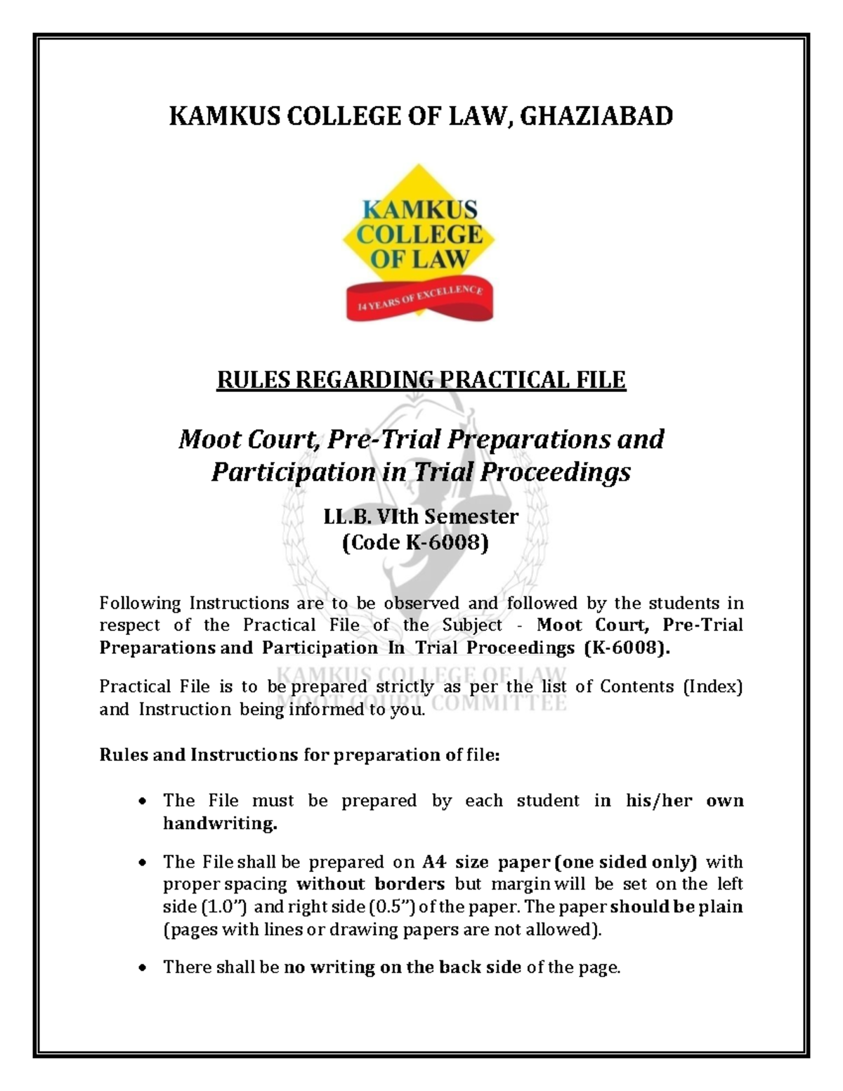 (VI SEM.) MOOT- Court Practical-FILE Rules Format (LL.B. VI SEM. & BALL ...