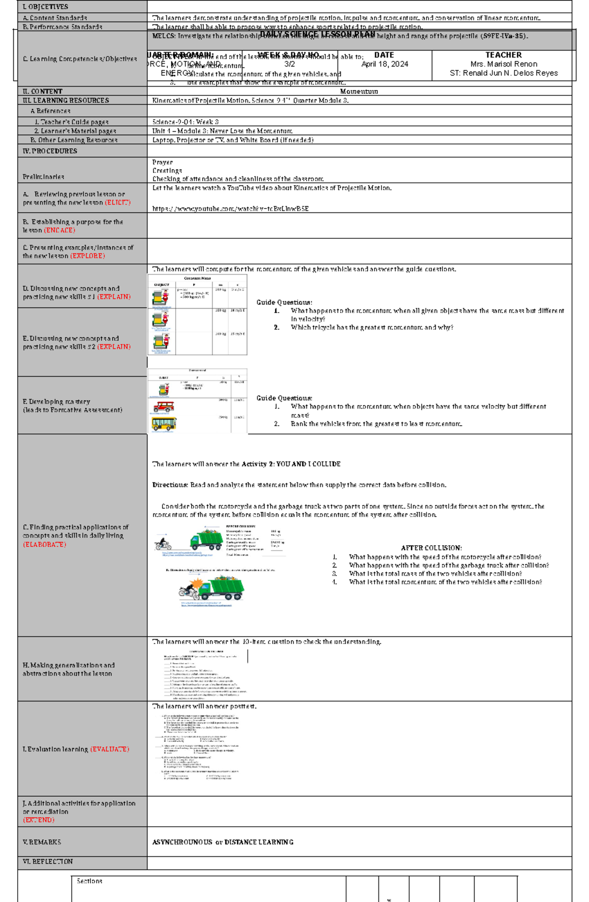 Lesson Plan Week 3 Day 2 - DAILY SCIENCE LESSON PLAN GRADE 9 QUARTER ...
