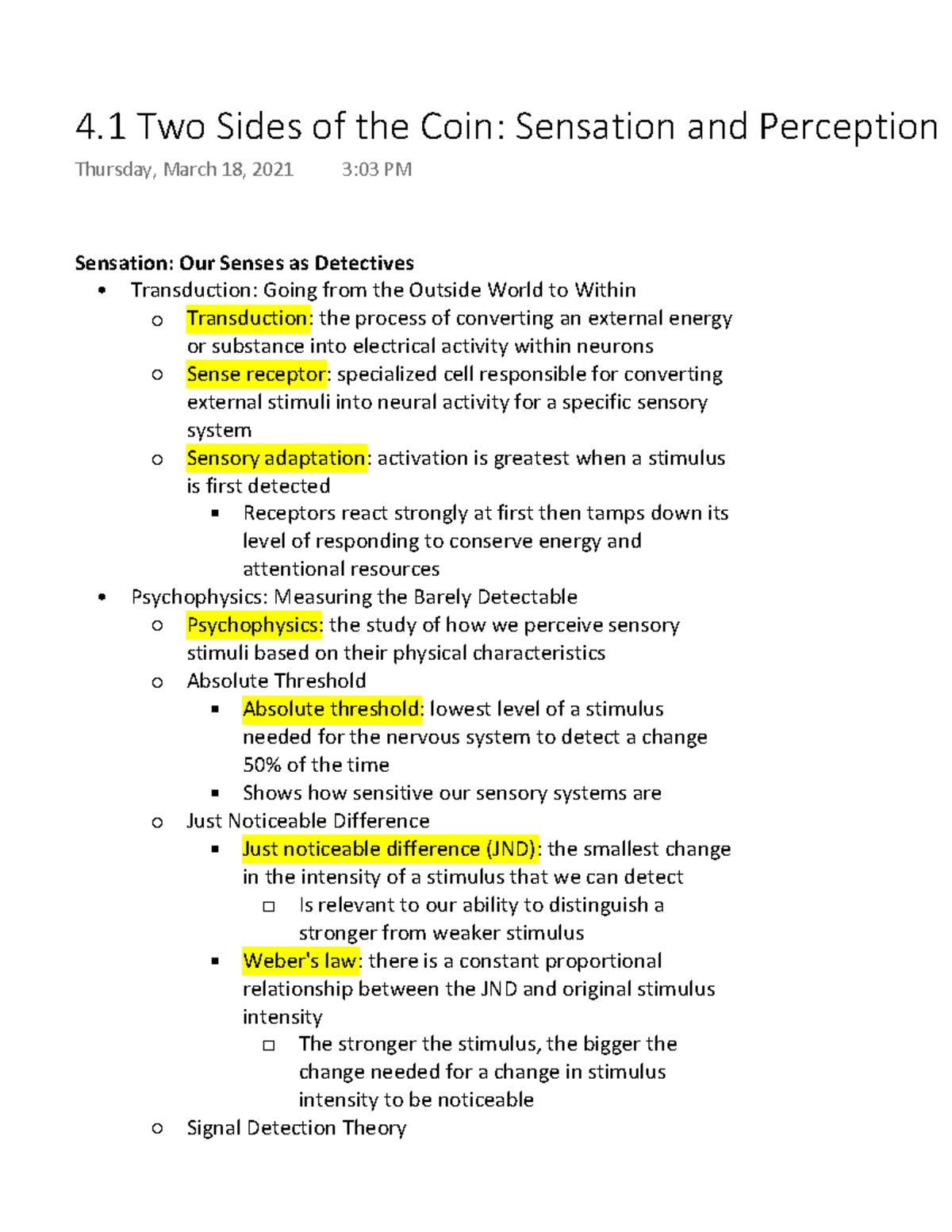 4.1 Two Sides of the Coin Sensation and Perception - Sensation: Our ...