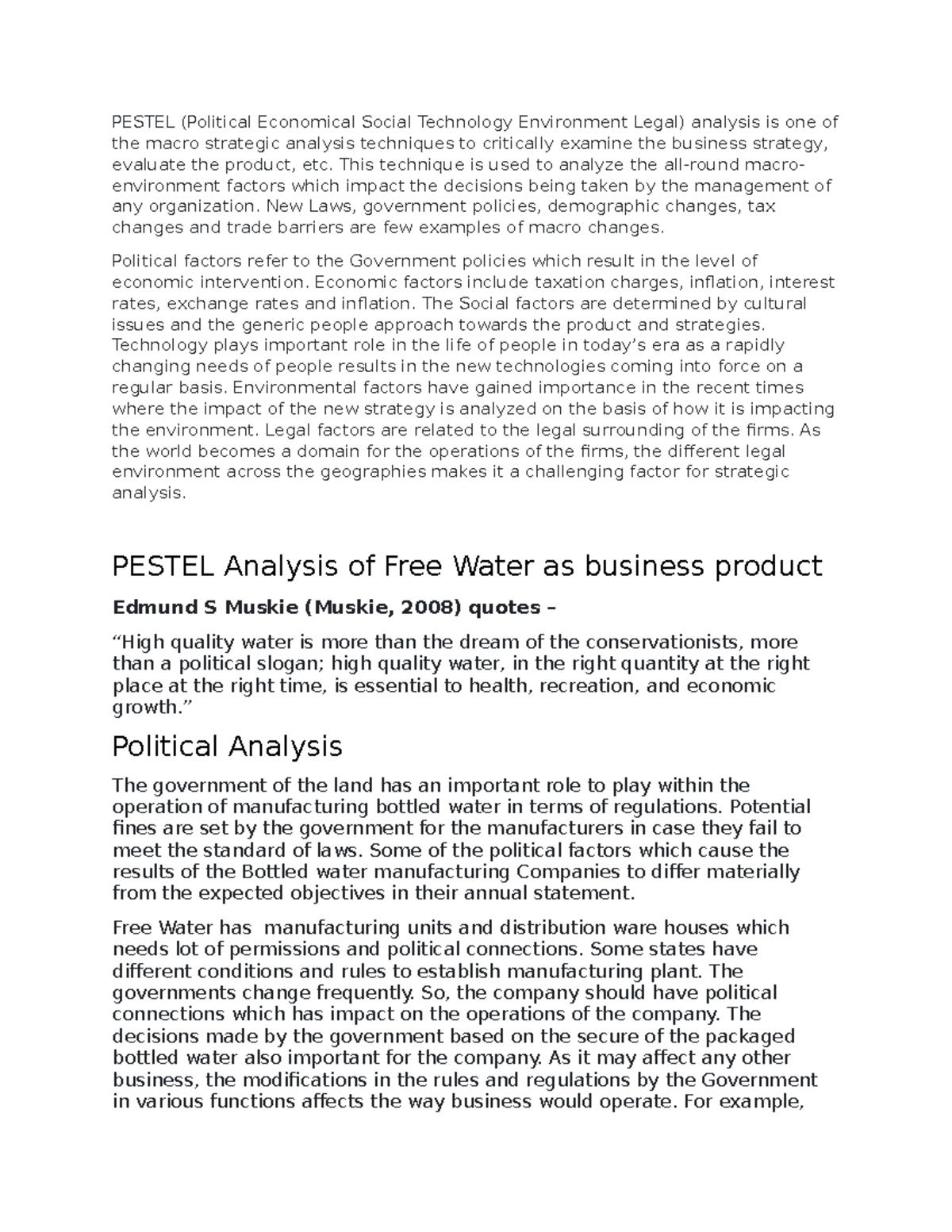 Pestel FREE Water - PESTEL (Political Economical Social Technology ...