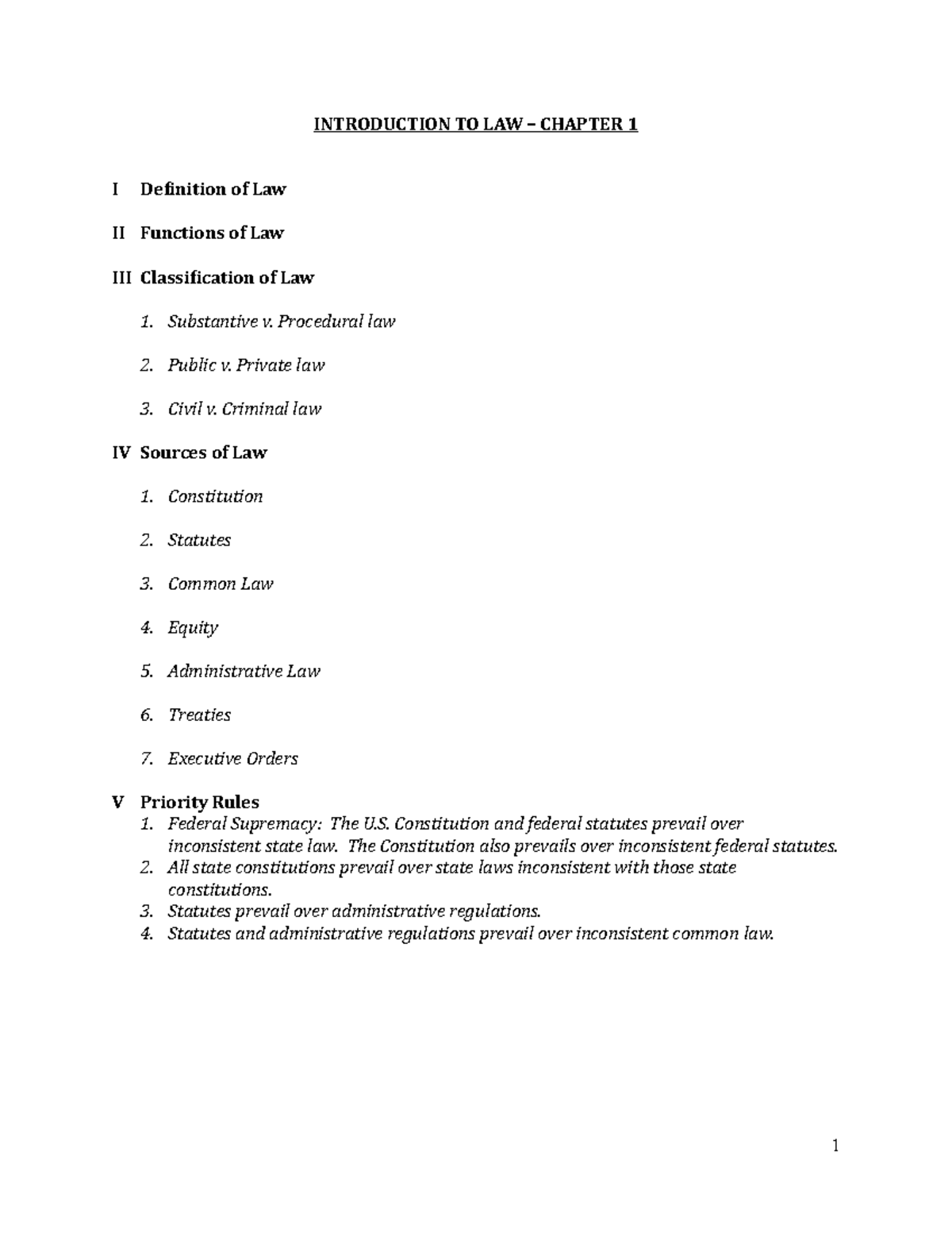 BSL212 Chapter Outline - INTRODUCTION TO LAW – CHAPTER 1 I Definition ...