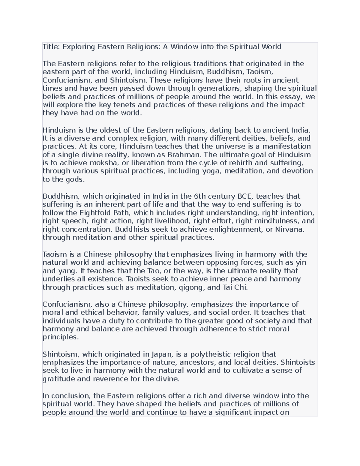 Exploring Eastern Religions - A Window into the Spiritual World - Title ...