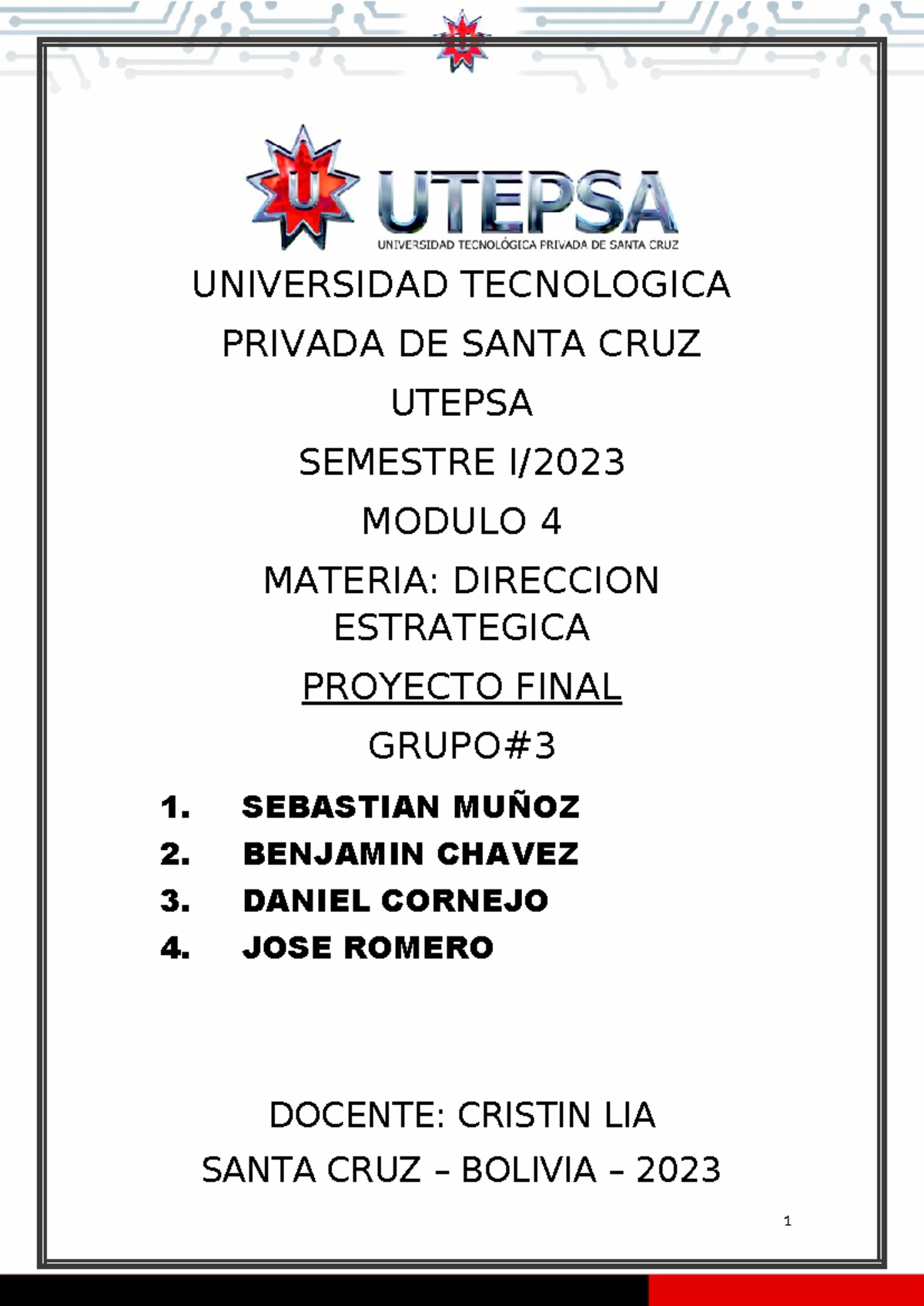 Proyecto Delizia-final 1 - UNIVERSIDAD TECNOLOGICA PRIVADA DE SANTA CRUZ UTEPSA SEMESTRE I ...