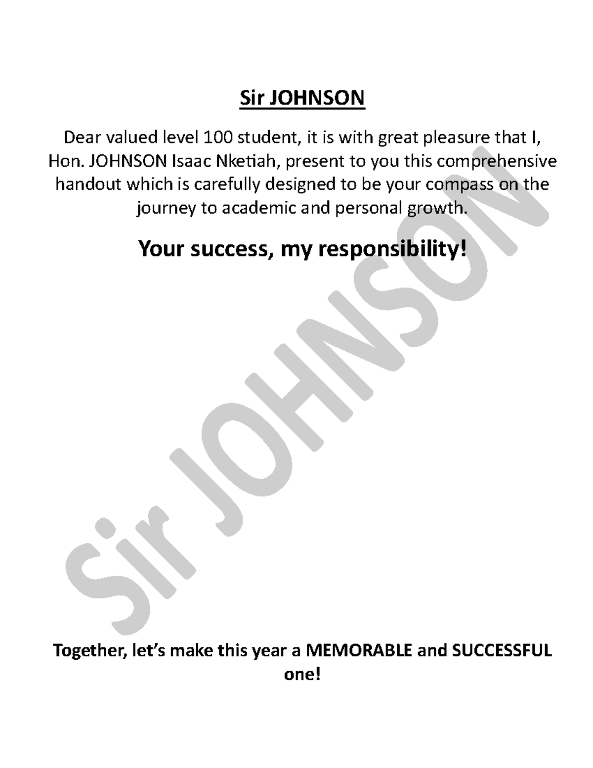 Basic French I for First Year Students - Sir JOHNSON Dear valued level ...