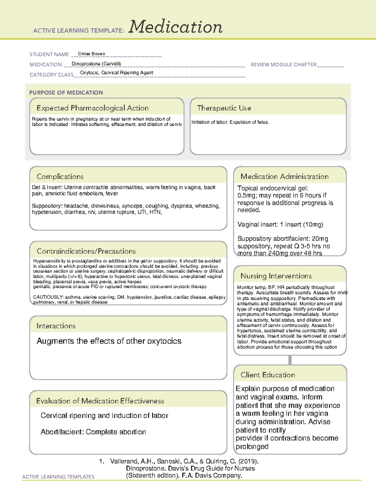 Cervidil - Medication card - ACTIVE LEARNING TEMPLATES Medication ...