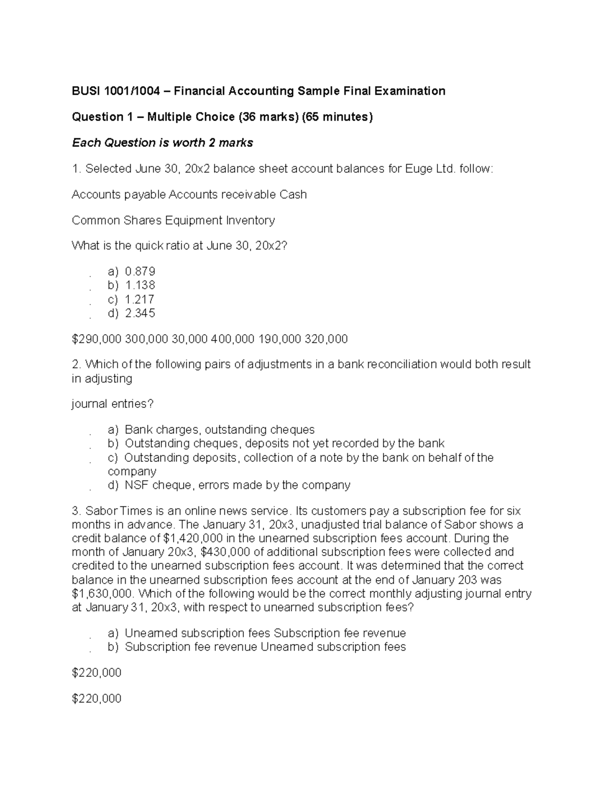 Final Review Sample - Warning: TT: more functions defined than expected BUSI 1001/1004 ...