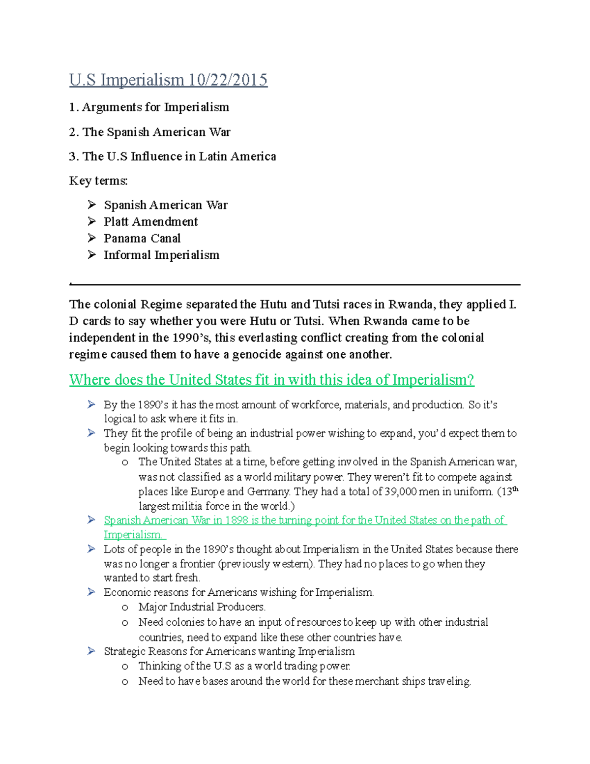U.S Imperialism - U Imperialism 10/22/ 1. Arguments for Imperialism 2 ...
