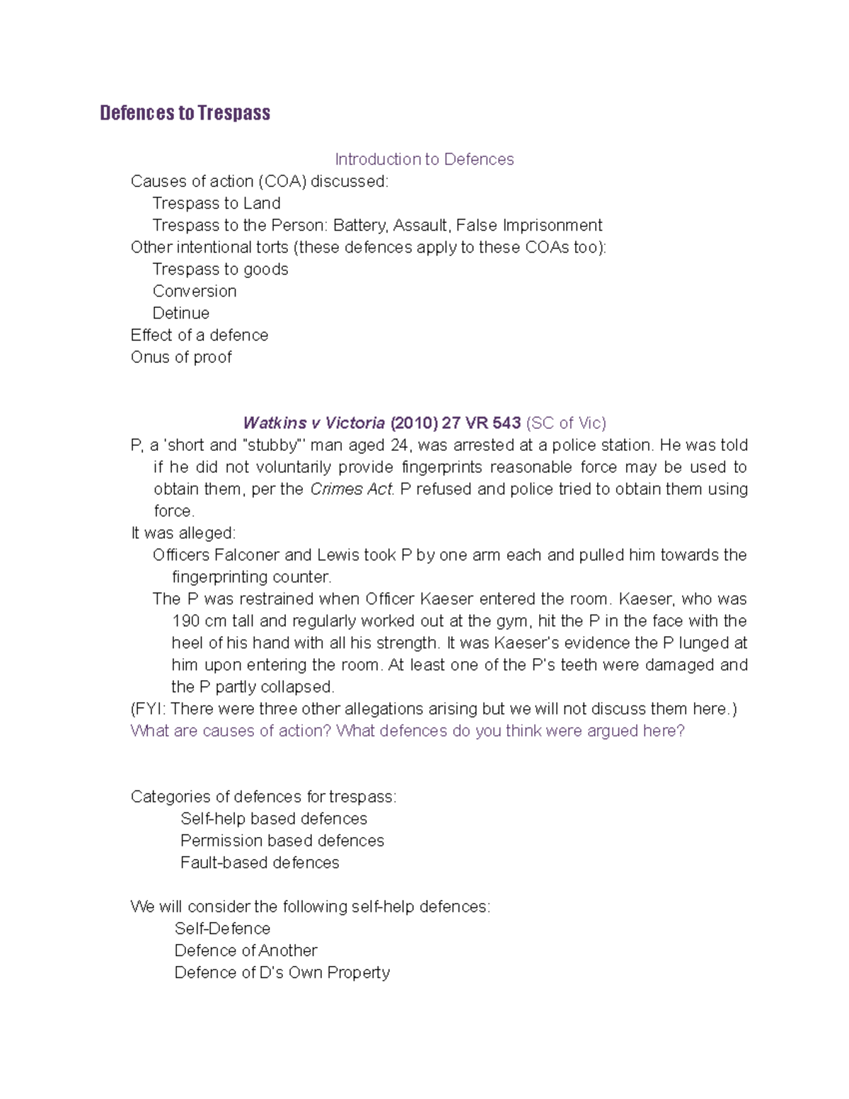 Defences to Trespass - Defences to Trespass Introduction to Defences ...