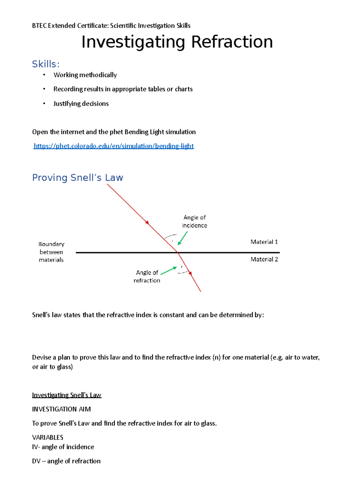 Investigating Refraction Skills: Proving Law and Finding Refractive ...