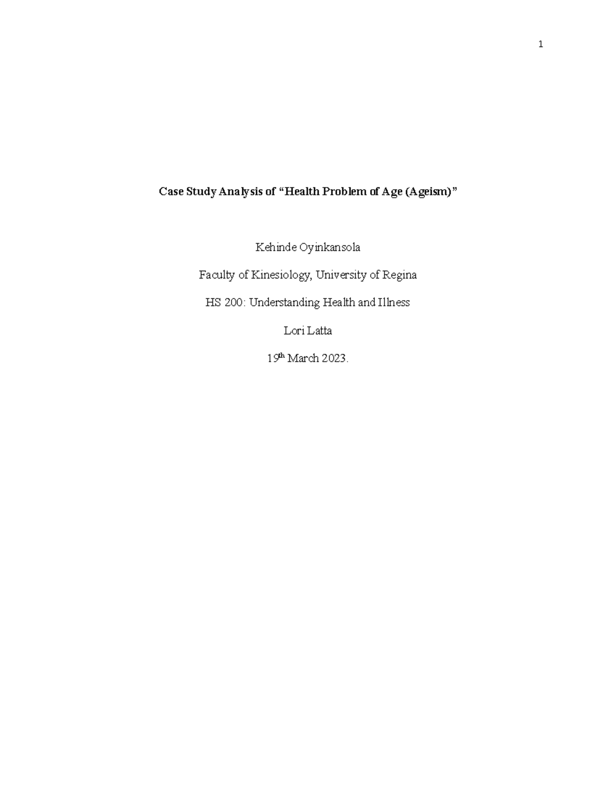 Case Study Analysis( Health problem of age) oyin - Case Study Analysis ...
