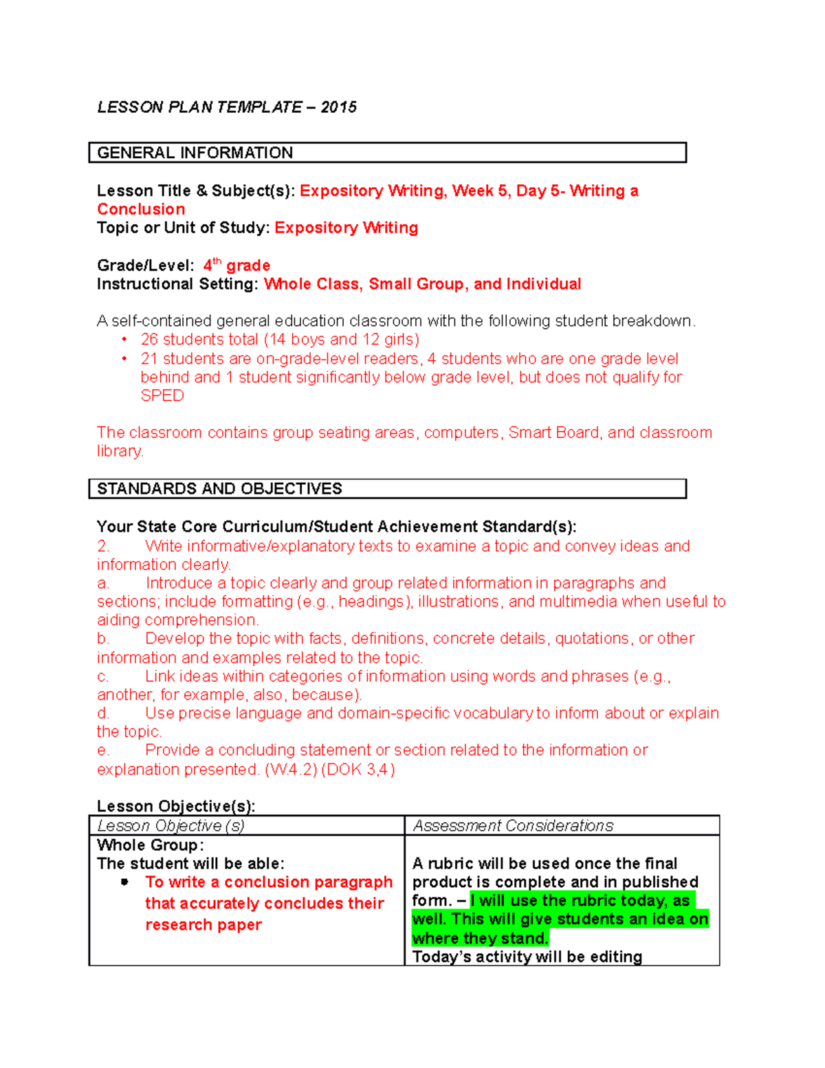 LP3 writing a conclusion expository writing (edits) - LESSON PLAN ...
