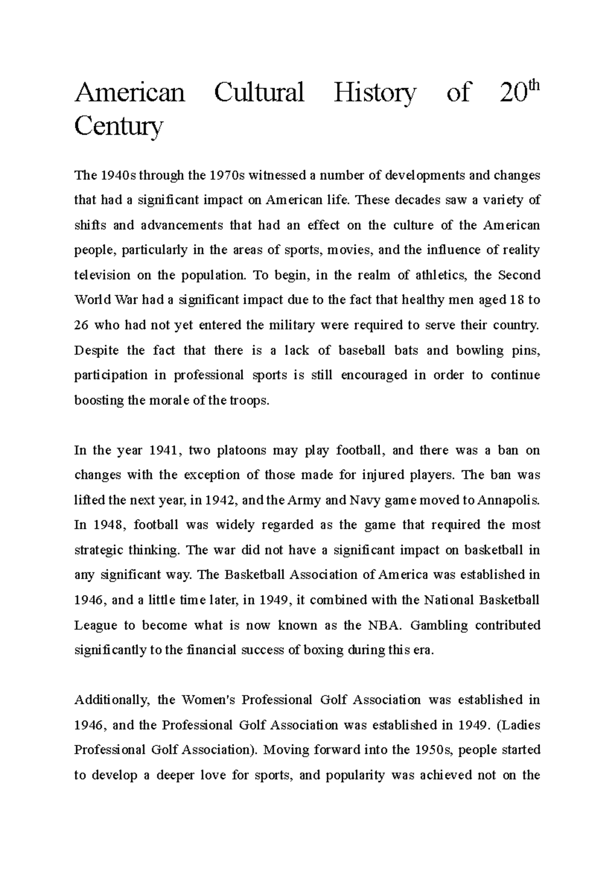 American Cultural History of 20th Century - American Cultural History ...