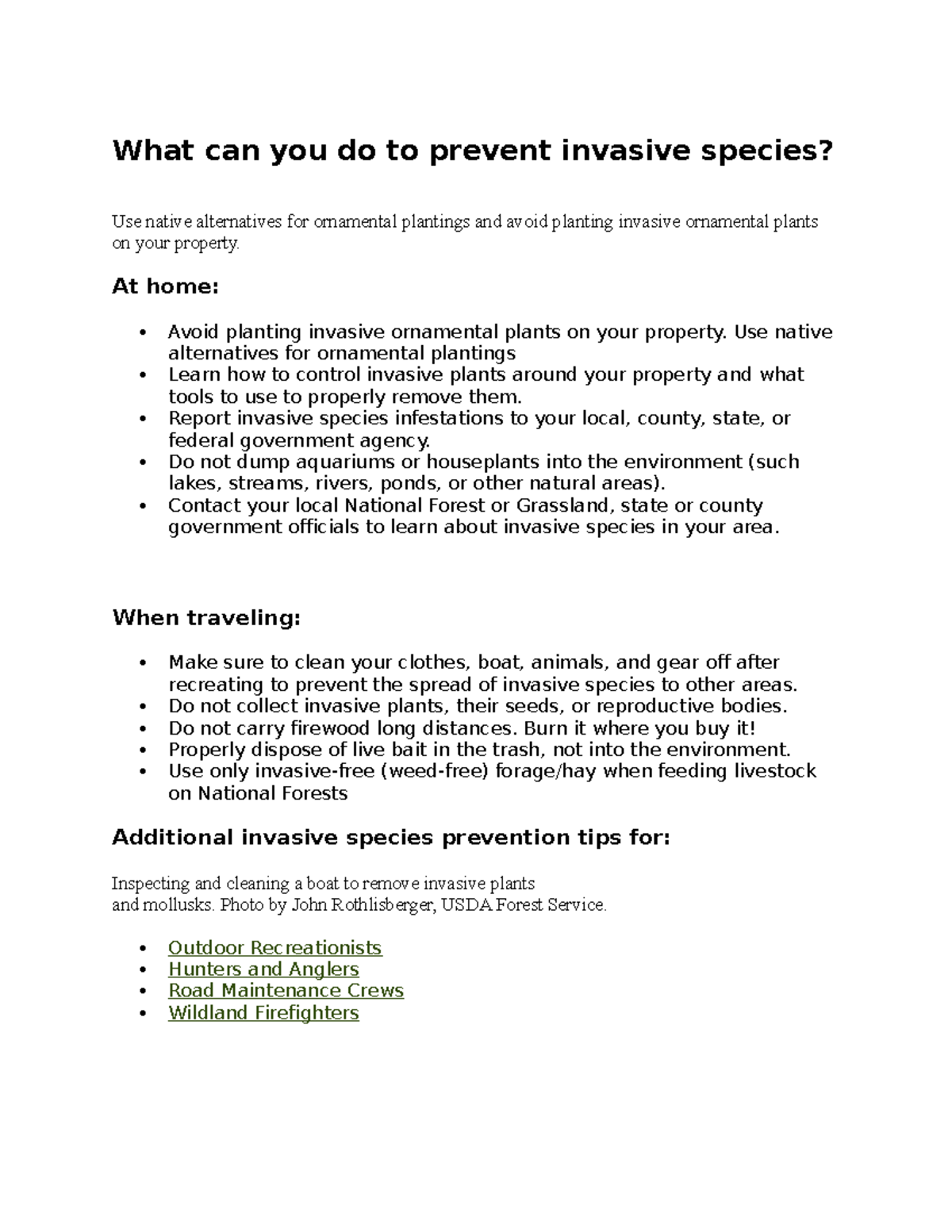 What can you do to prevent invasive species - At home: Avoid planting ...