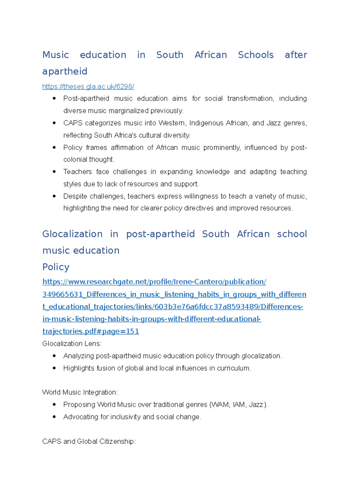 Music education in South African Schools after apartheid - gla.ac/6298 ...