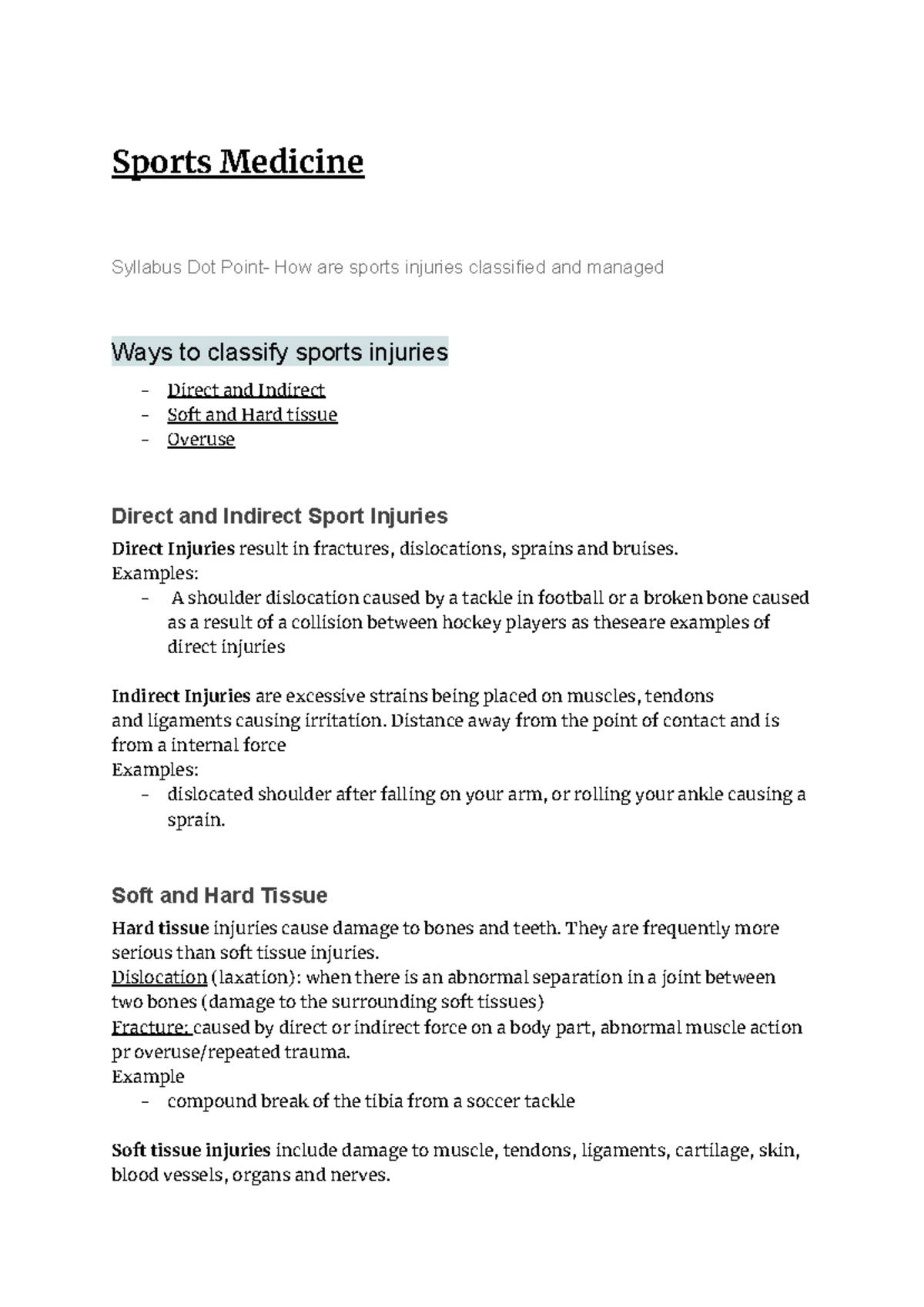 Pdhpe HSC Option Sports Medicine - Sports Medicine Syllabus Dot Point ...