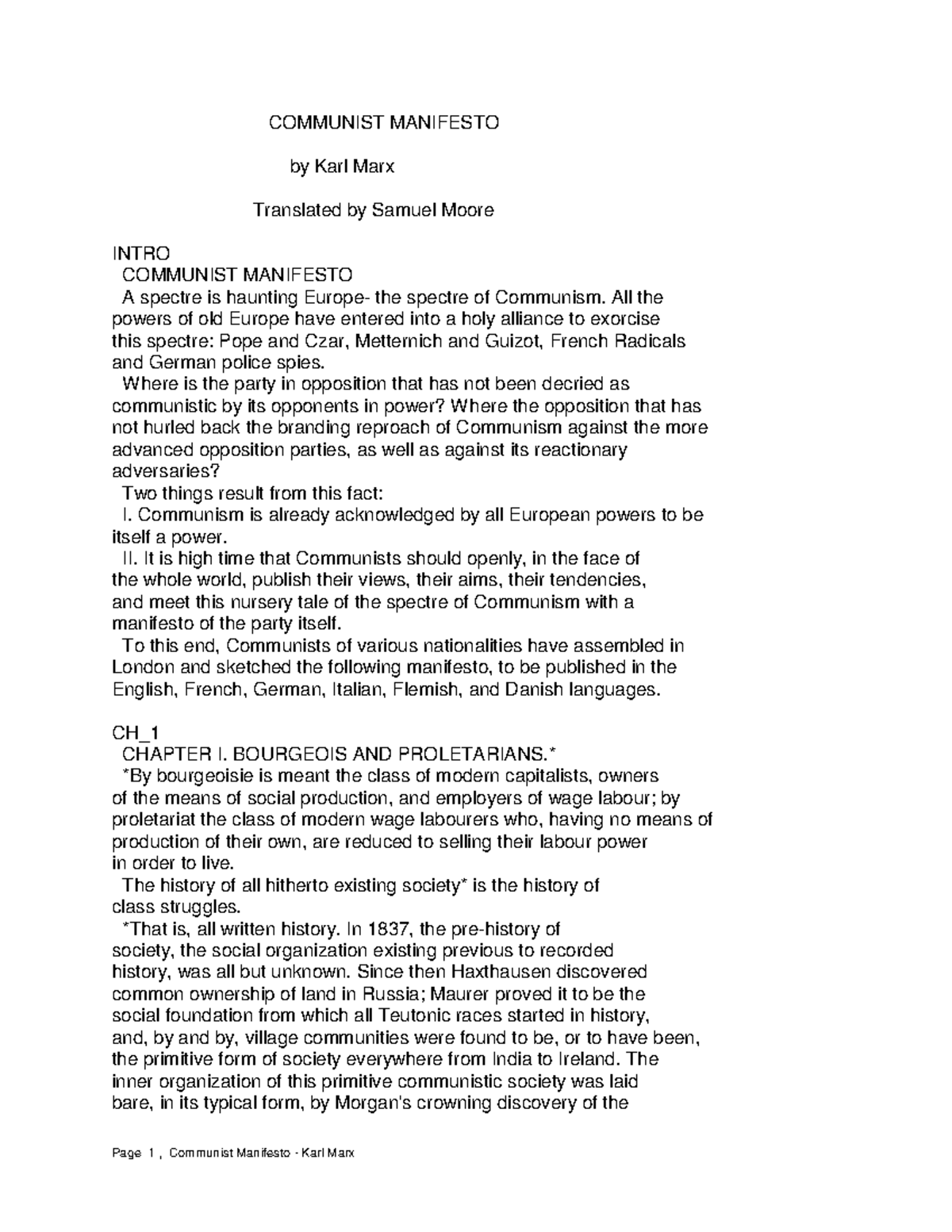 Karl Marx-Communist manifesto - COMMUNIST MANIFESTO by Karl Marx ...