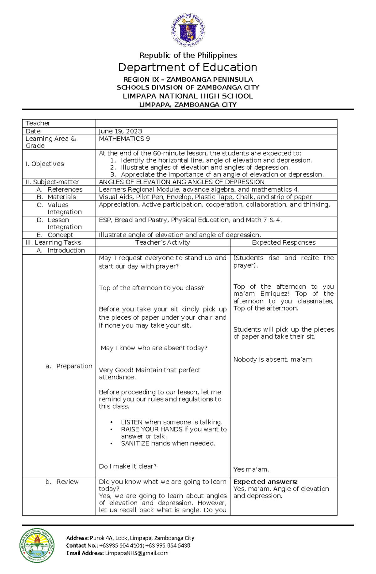 Co2 g9 2023-2024 - It is a self made Lesson plan, but some are based in ...