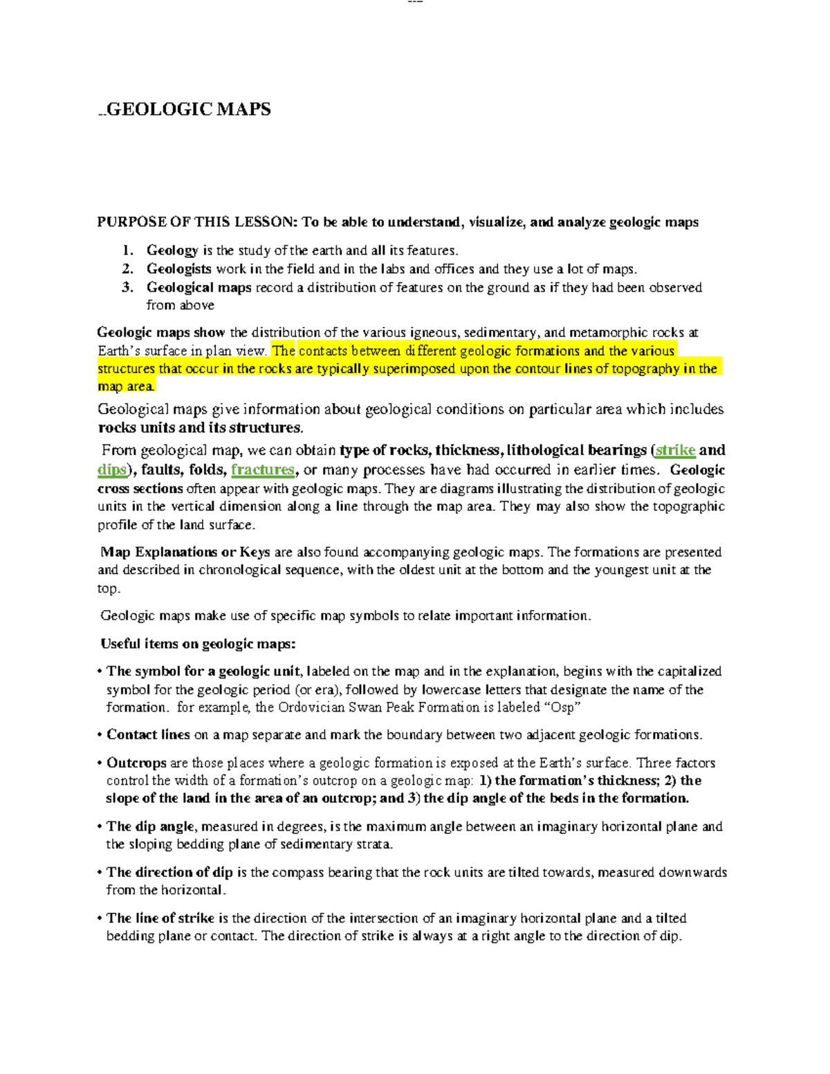 Geological maps - lOMoAR cPSD| GEOLOGIC MAPS PURPOSE OF THIS LESSON: To ...