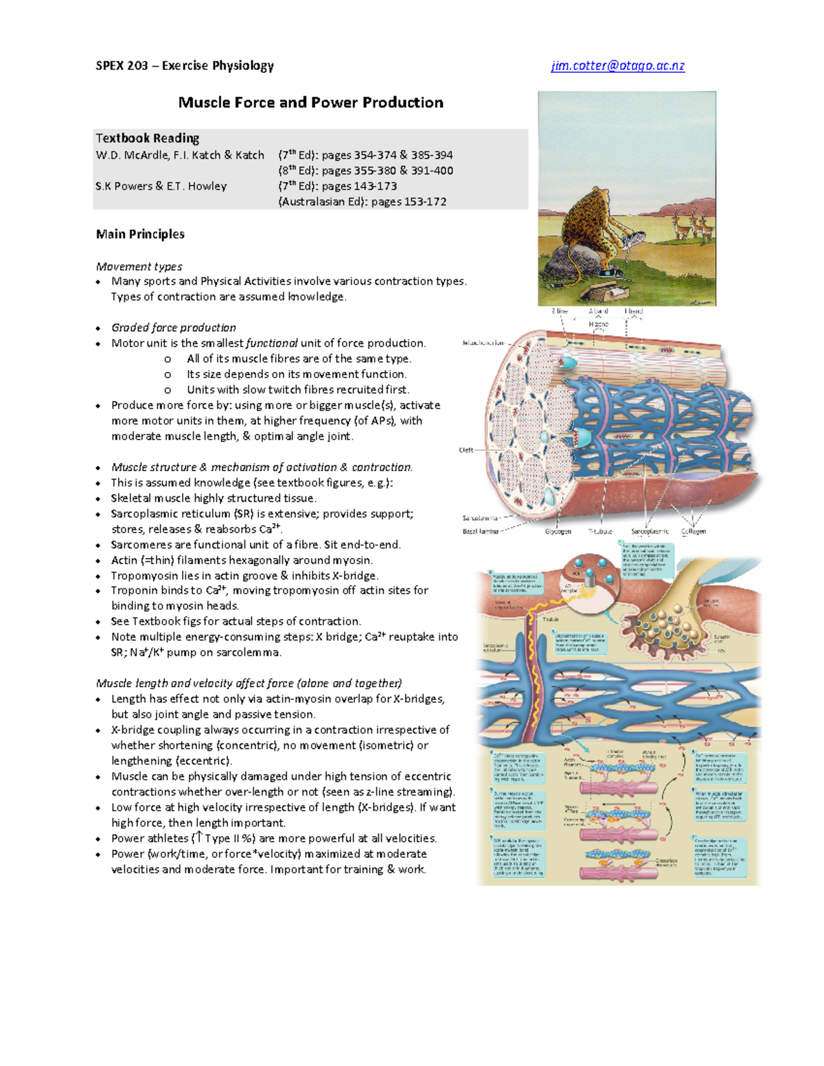 Force Production handout 2022 - SPEX 203 – Exercise Physiology jim ...
