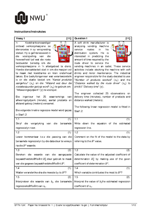 STTN124 2024 Class Test 1 MEMO - W NWU R Calculators/Sakrekenaars: Yes ...