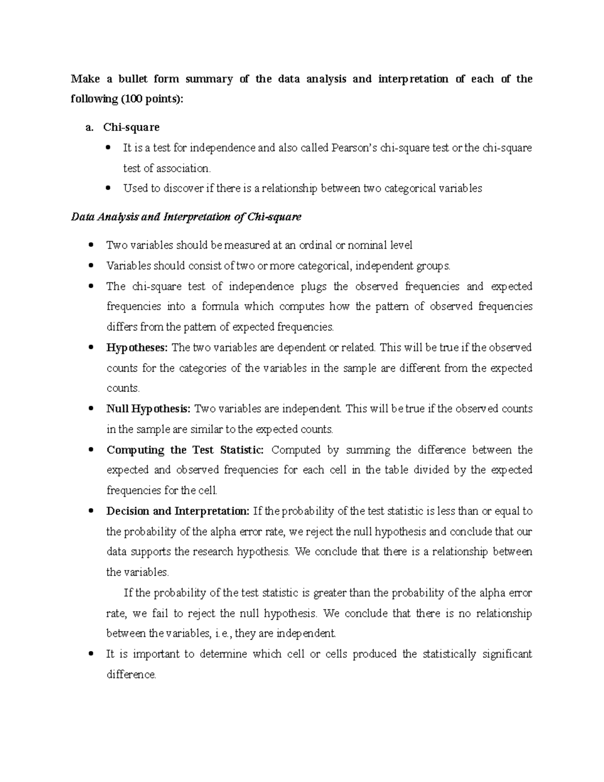 FMP number 2 - Make a bullet form summary of the data analysis and ...
