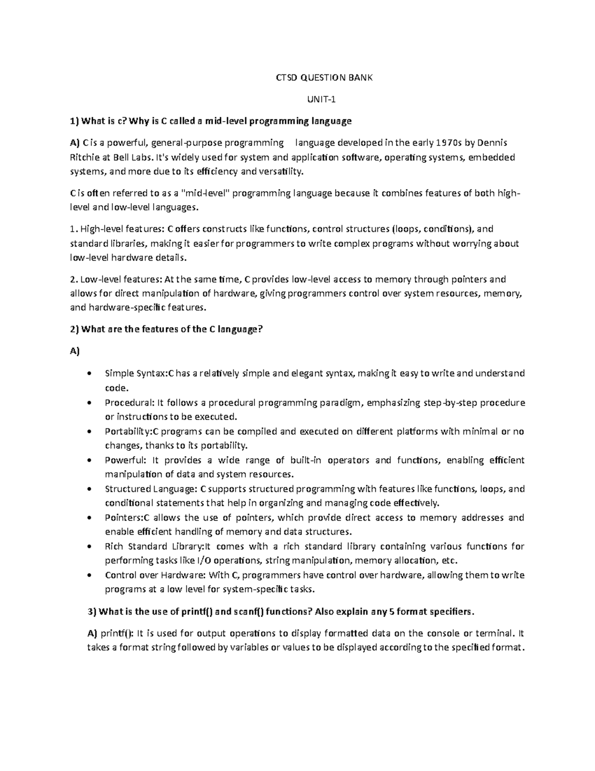 Ctsd Material Reference Notes Provided By Parul University Ctsd Question Bank Unit 1 What