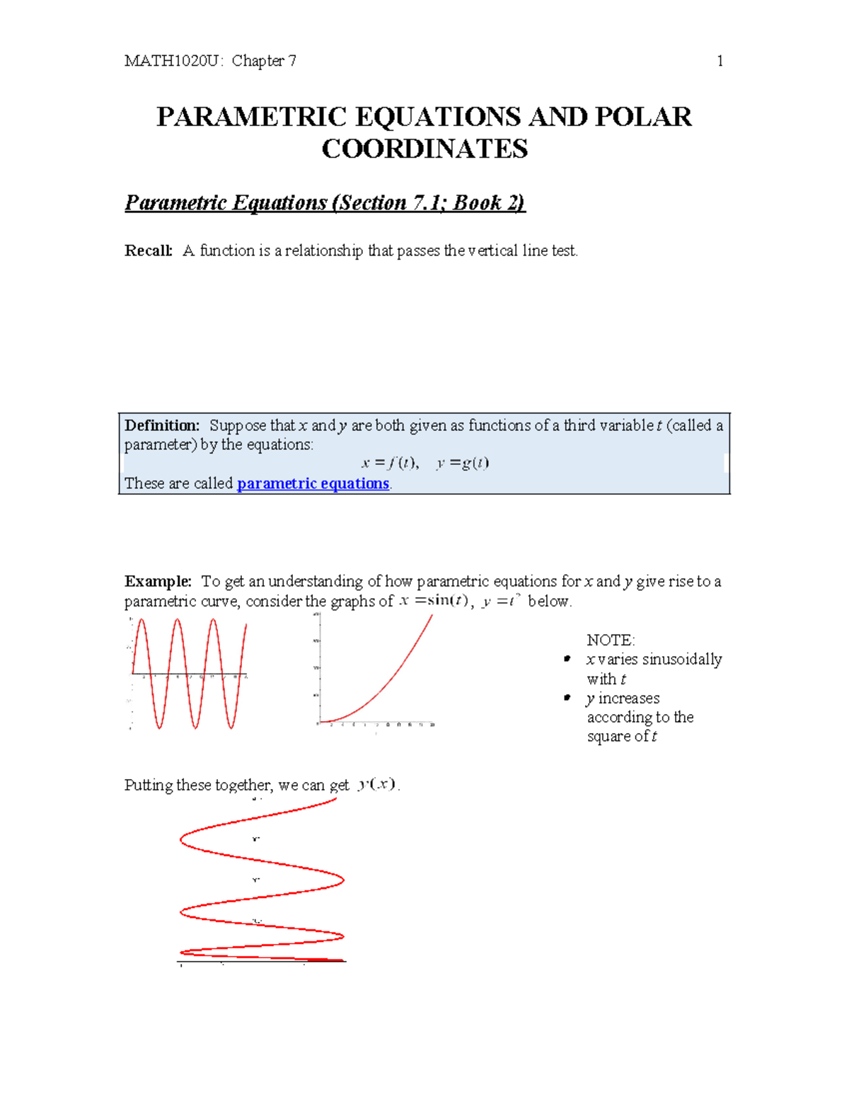Mod6b parametric - PARAMETRIC EQUATIONS AND POLAR COORDINATES ...