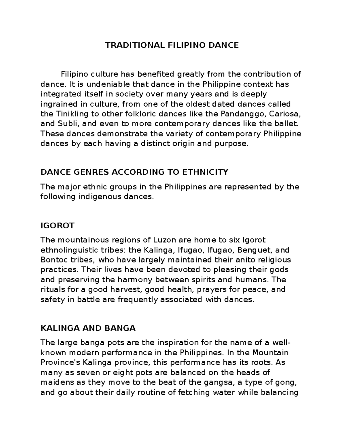 Traditional Filipino Dance - TRADITIONAL FILIPINO DANCE Filipino ...