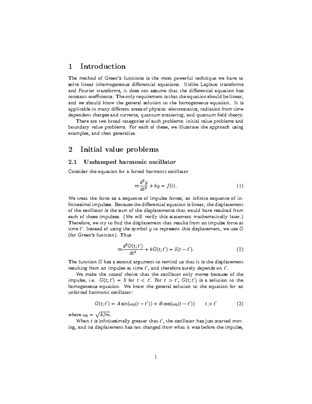 Optional Green's Functions - 1 Introduction The method of Green’s ...