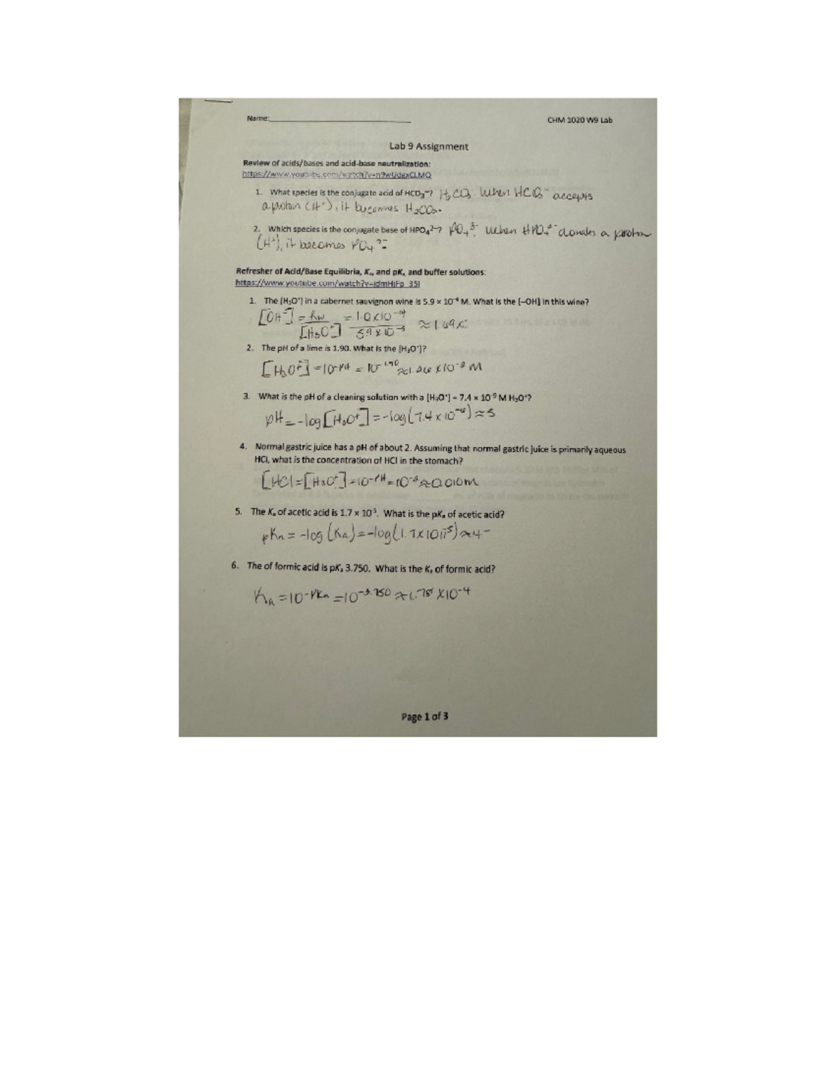 Week 9 Lab assignment - I hope this helps someone! - Name: CHM 1020 W9 Lab Lab 9 Assignment ...
