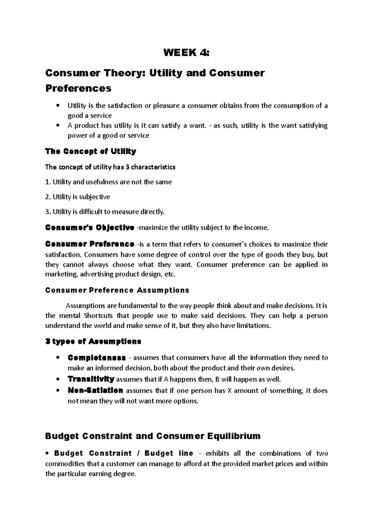 WEEK4-Basic-Microeconomics - WEEK 4: Consumer Theory: Utility and ...