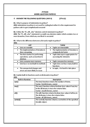 Python Programming Question BANK - PYTHON PROGRAMMING - QUESTION BANK Unit 1 2 mark questions ...