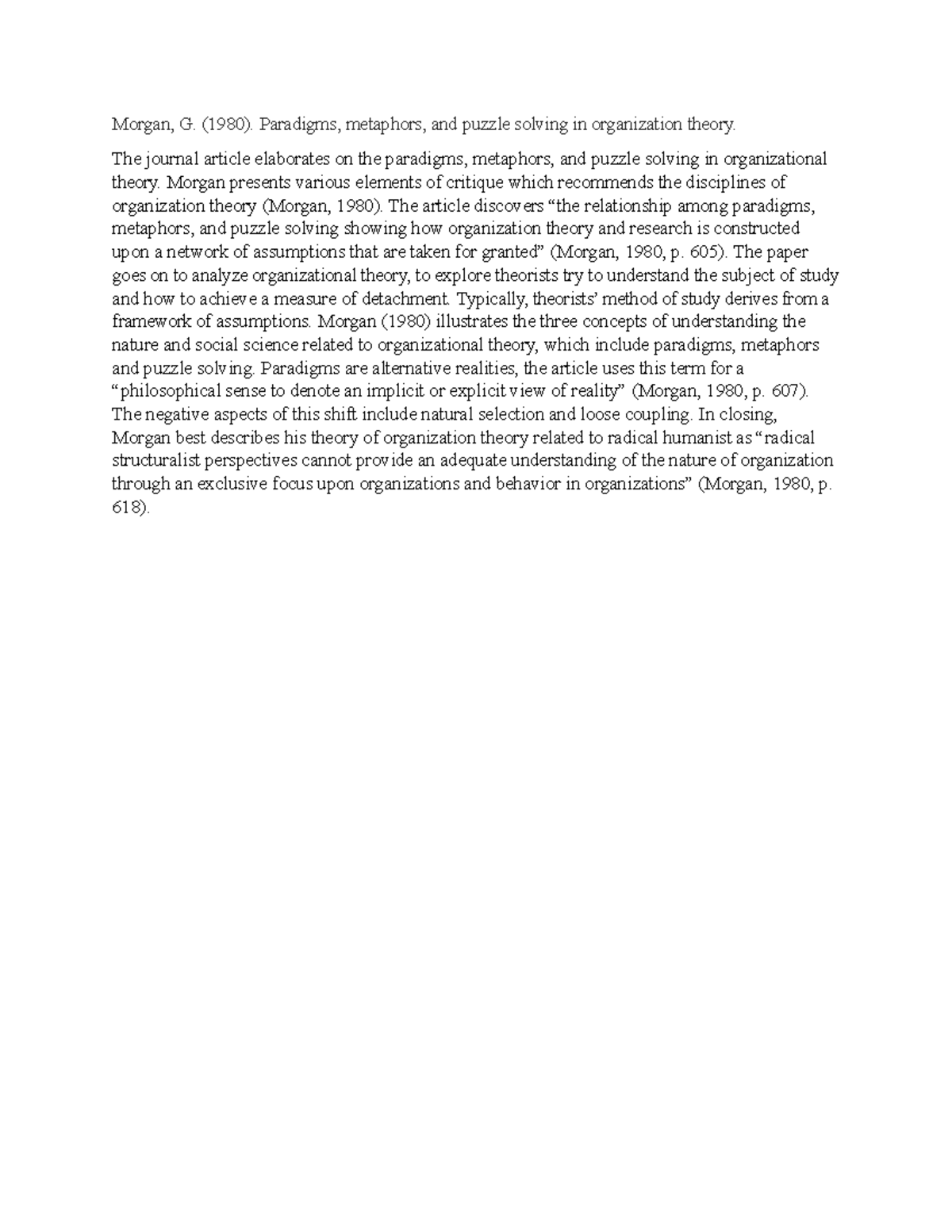 Morgan introduction to something - Morgan, G. (1980). Paradigms ...