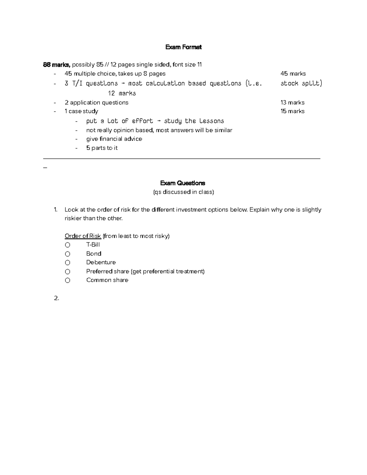 Exam Questions - Notes - Exam Format 88 marks, possibly 85 // 12 pages ...