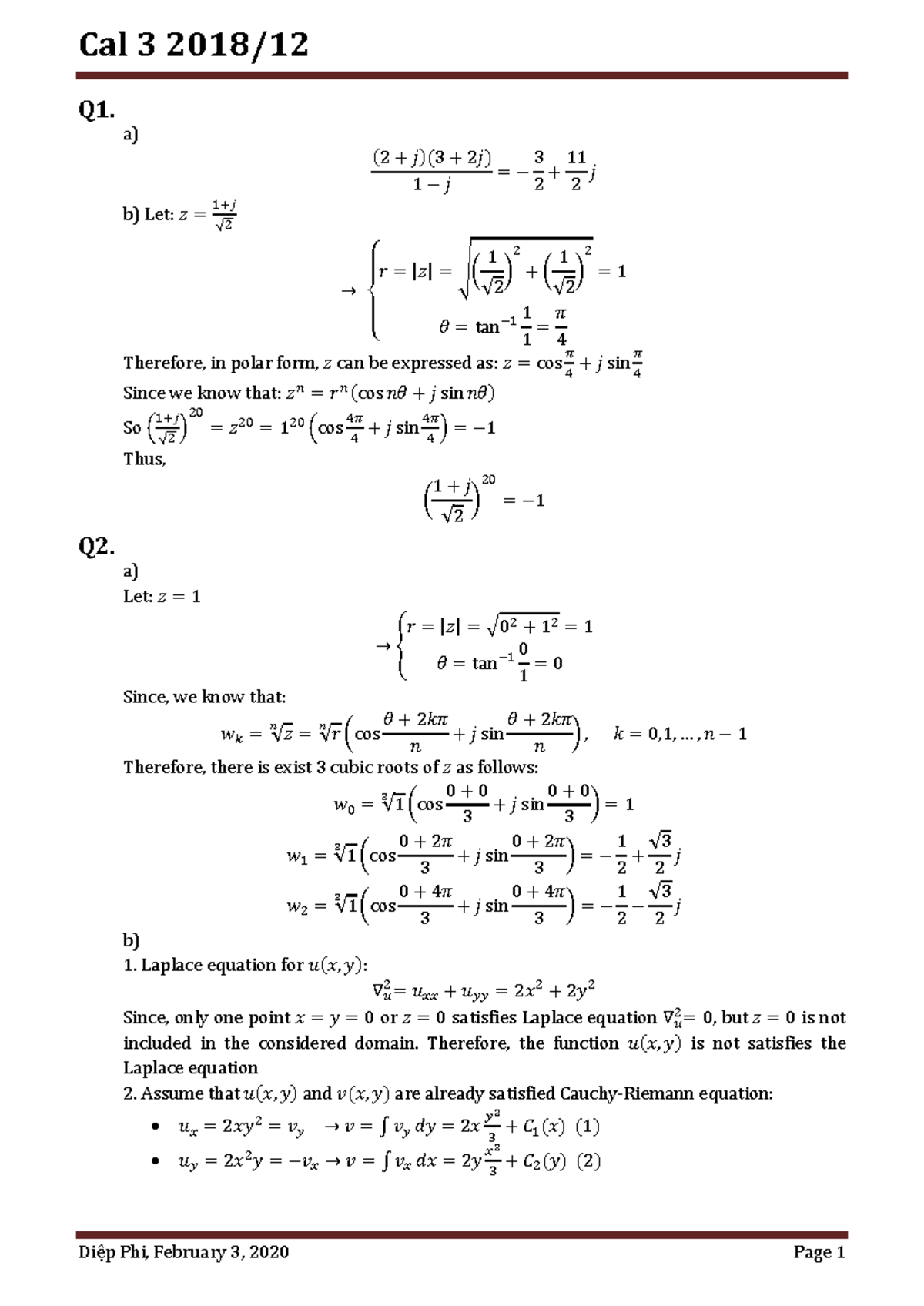Cal 3 2018 12 - note - Cal 3 2018/ Diệp Phi, February 3, 2020 Page 1 Q1 ...