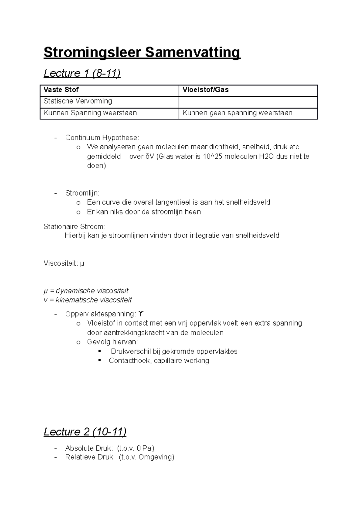 Stromingsleer Samenvatting - Stromingsleer Samenvatting Lecture 1 (8-11 ...
