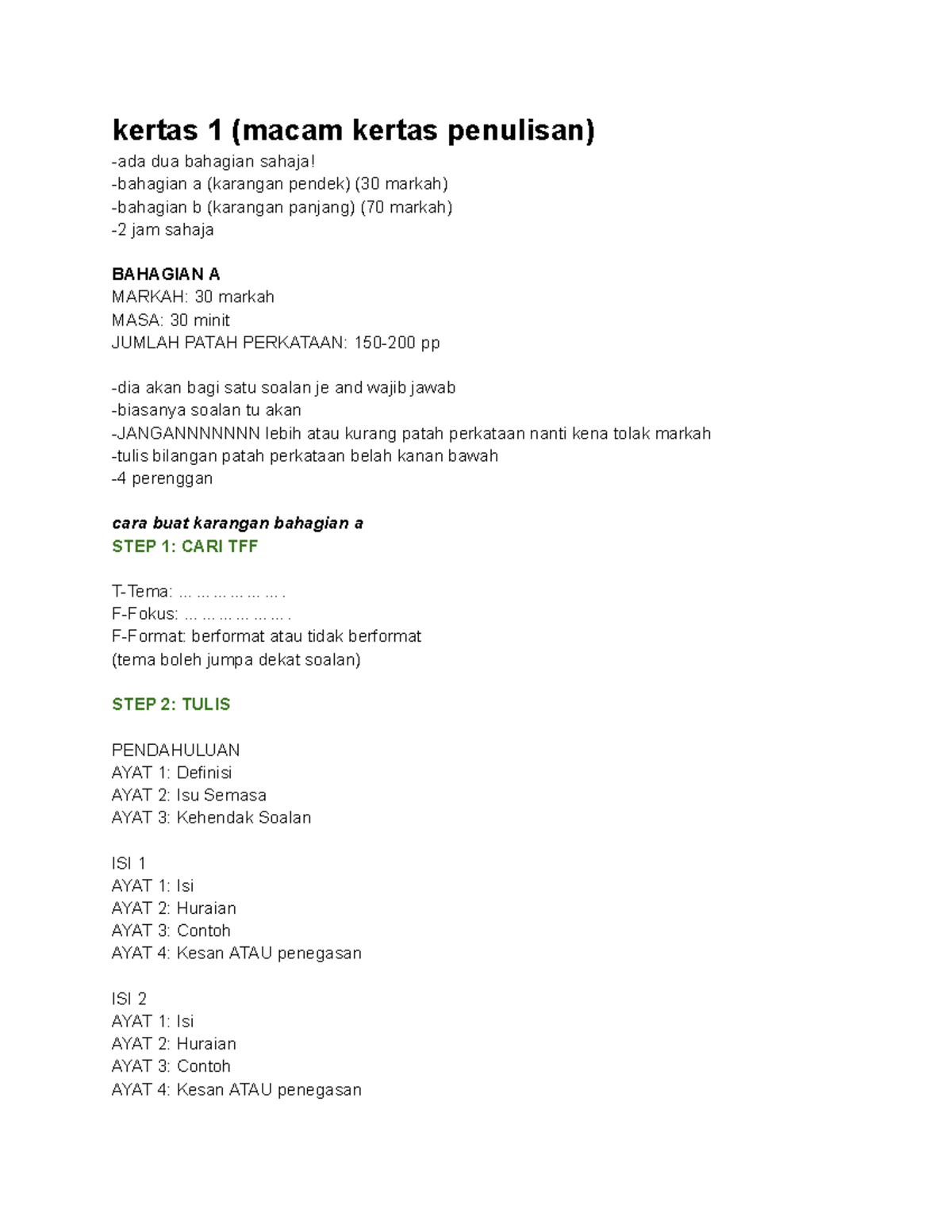 Bm format - kertas 1 (macam kertas penulisan) -ada dua bahagian sahaja ...
