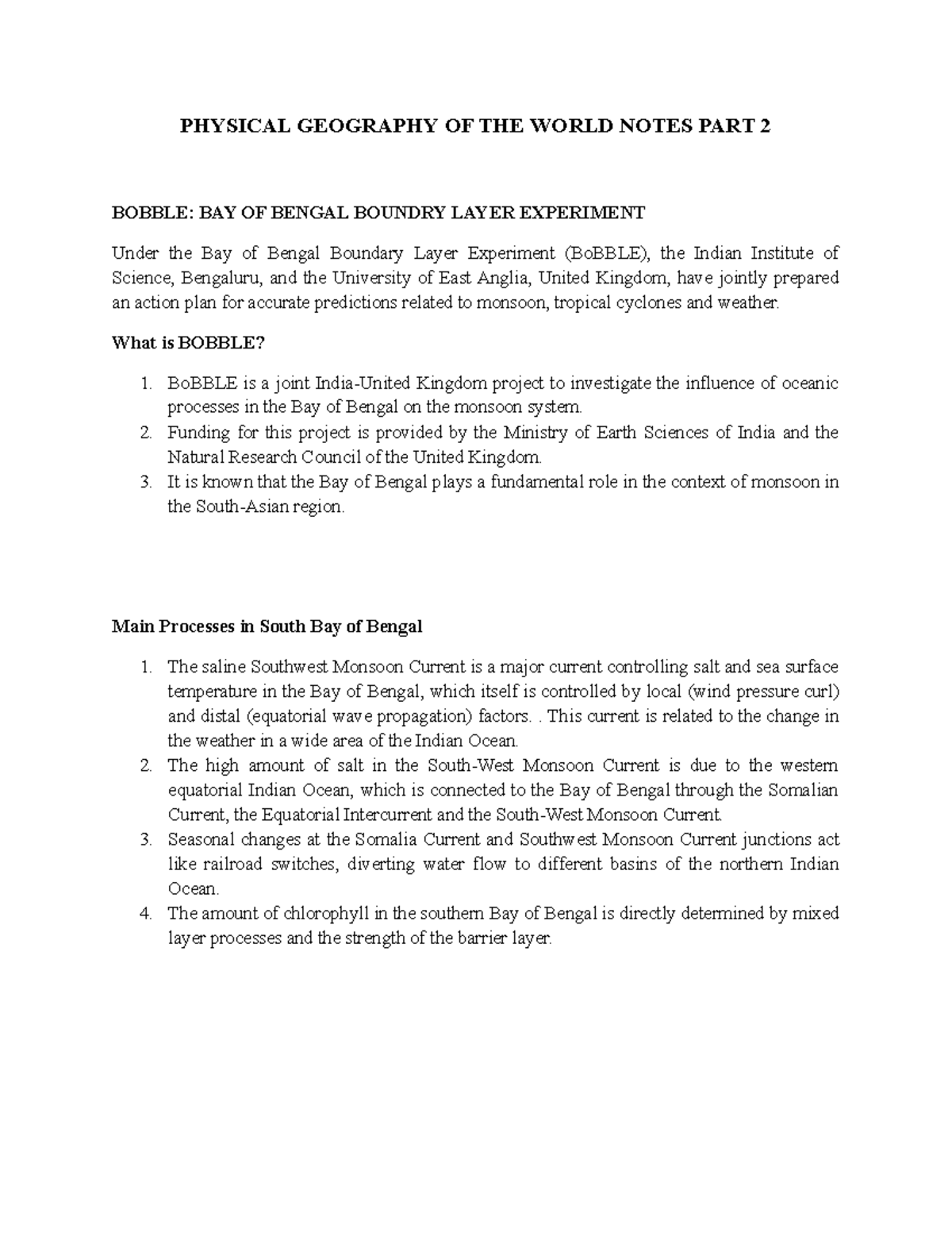 Physical Geography OF THE World Notes PART 2 - PHYSICAL GEOGRAPHY OF ...