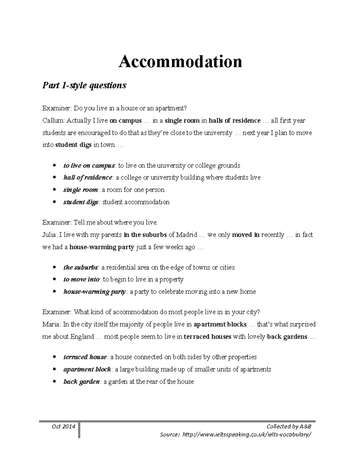Accommodation - Accommodation Part 1-style questions Examiner: Do you ...