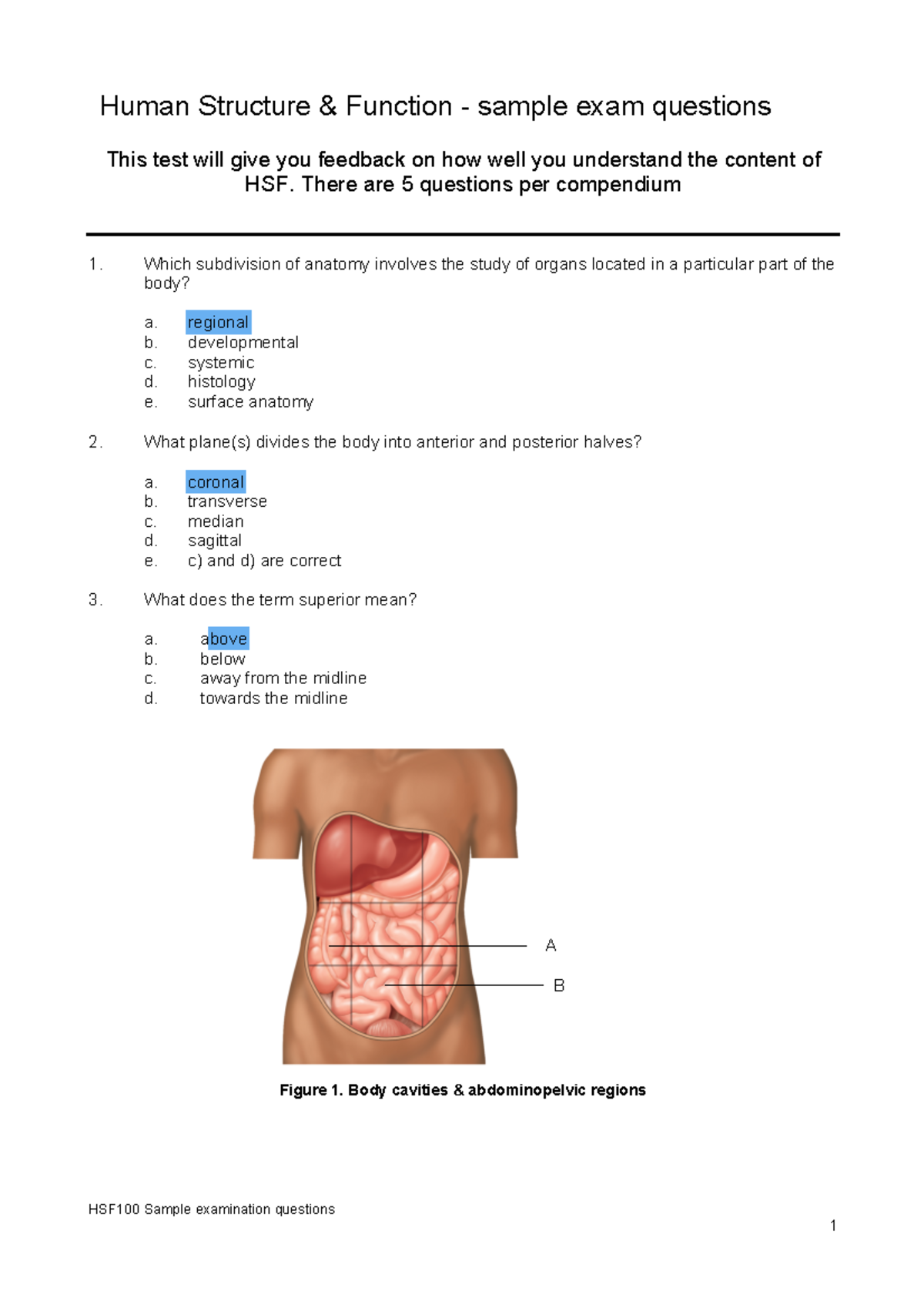 HSF Review Exam Questions - HSF100 Sample examination questions Human ...