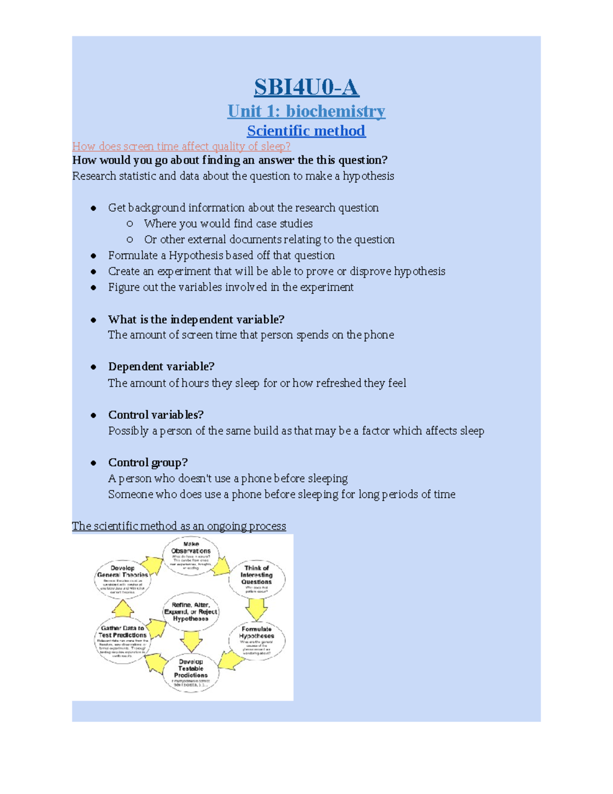 SBI4U0 Unit 1 Theory Notes - SBI4U0-A Unit 1: biochemistry Scientific ...
