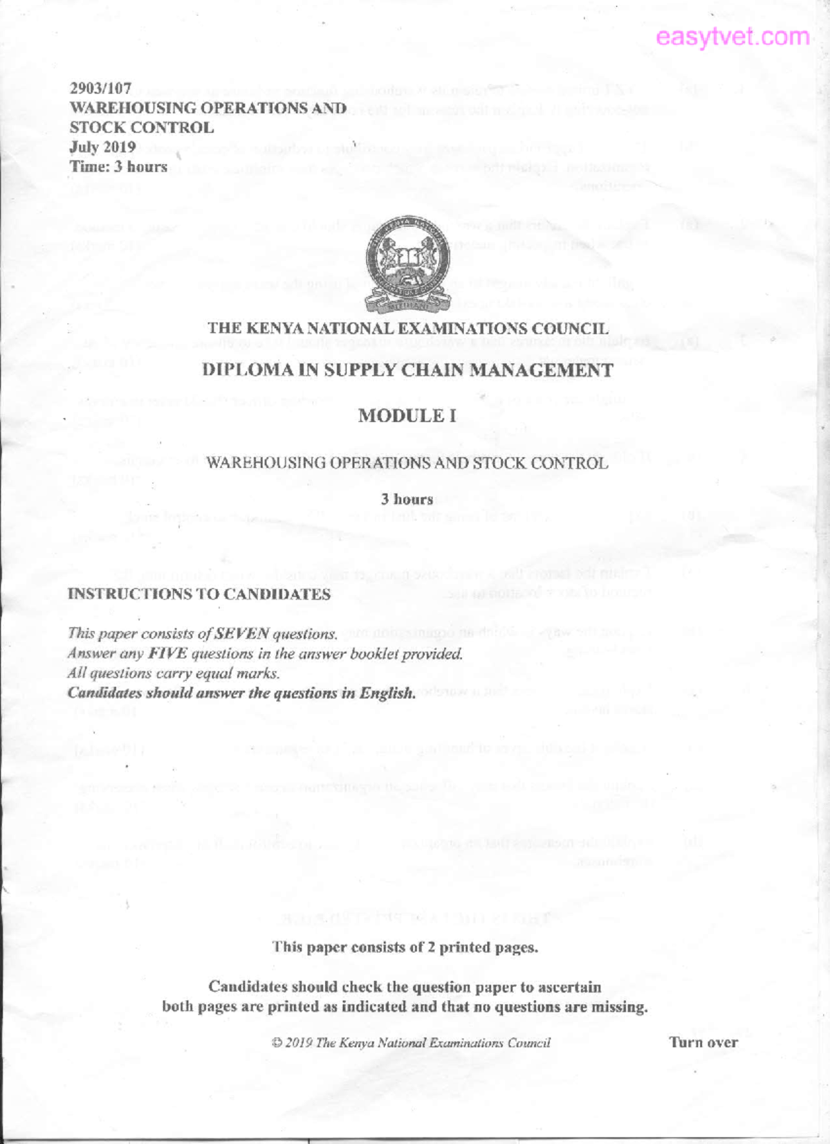 2019 july - Lecture notes - easytvet WAREHOUSING OPERATIONS AND STOCK ...