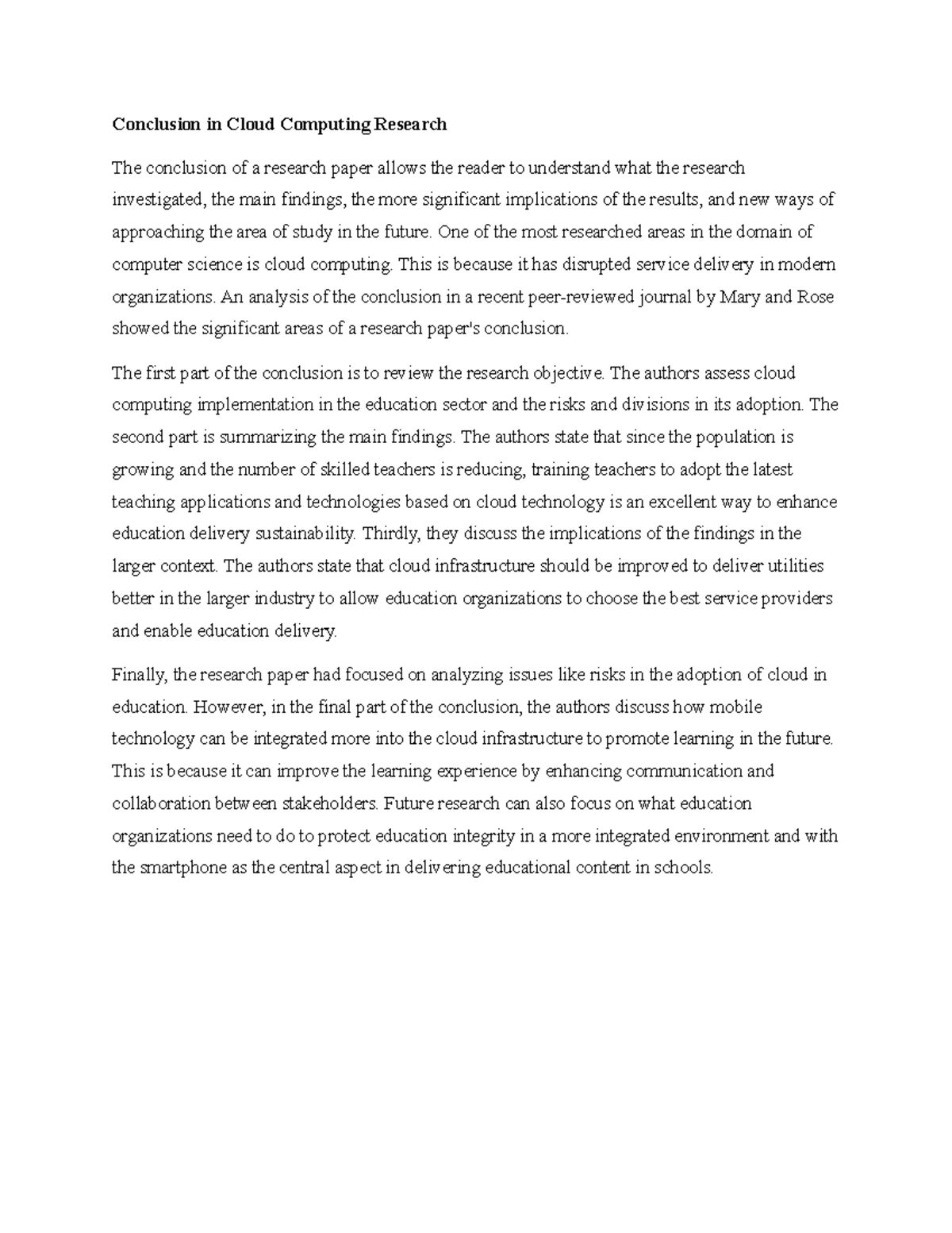 Computer Science - Conclusion in Cloud Computing Research The ...