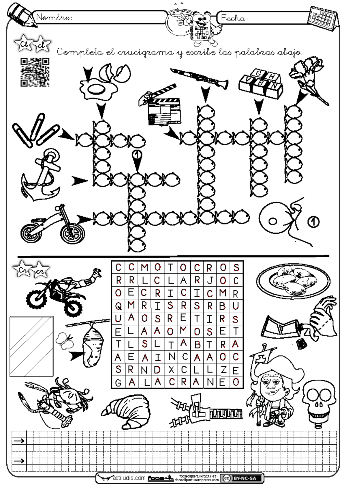 Crucigrama y sopa Cl Cr - Guía para trabajar sílabas trabadas ...