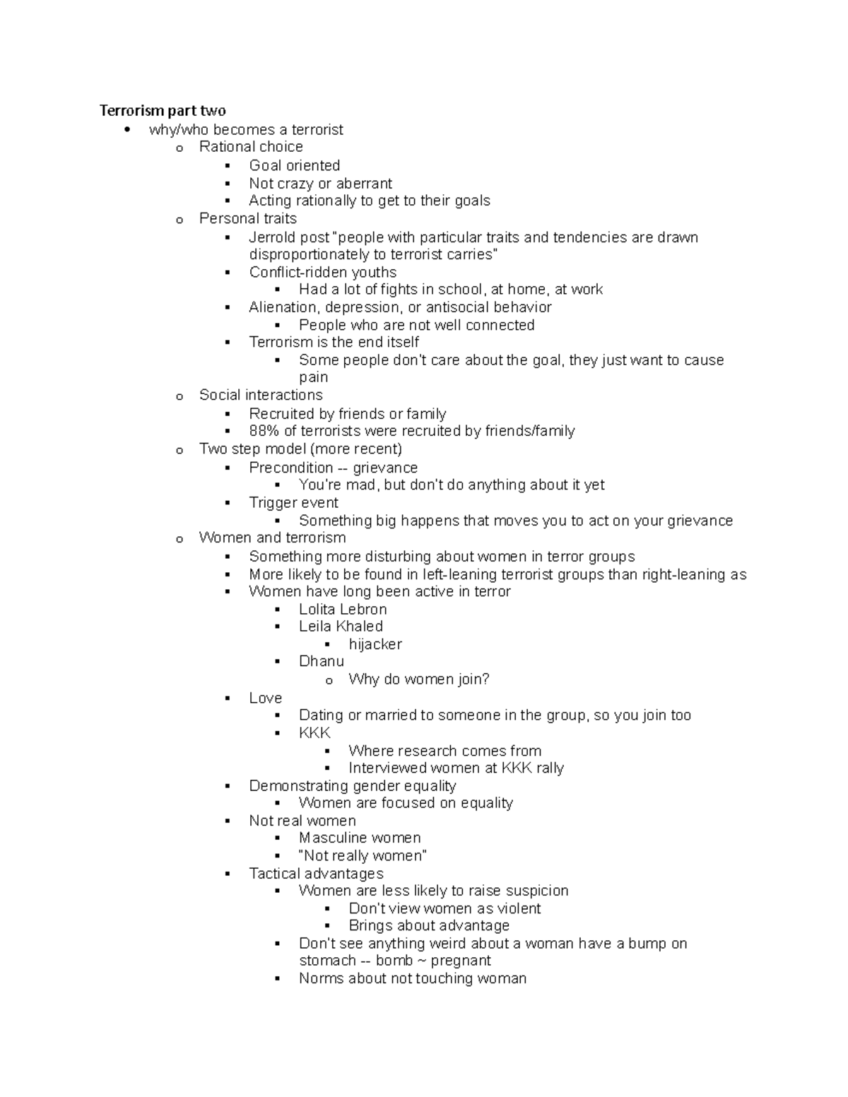 Terrorism part two - Lecture notes 13-14 - Terrorism part two becomes a ...