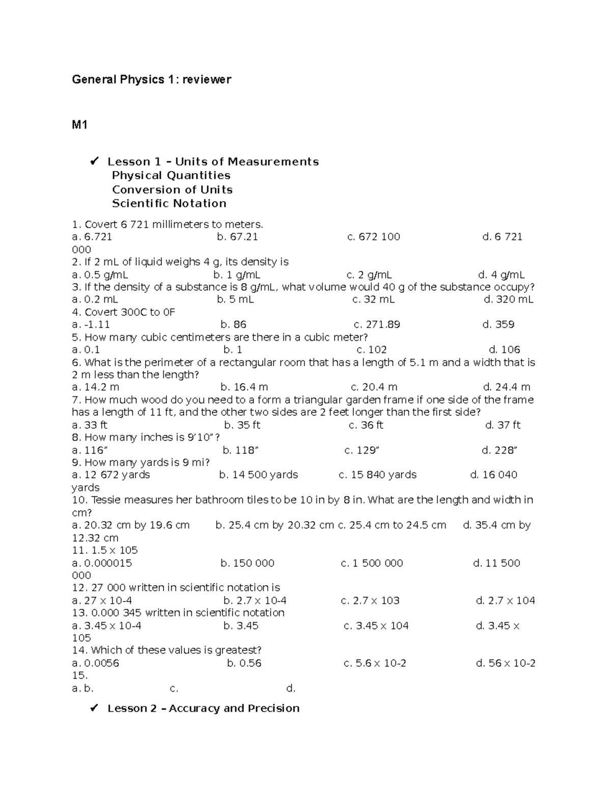 Reviewer IN Genphysics Midterm EXAM - General Physics 1: reviewer M ...