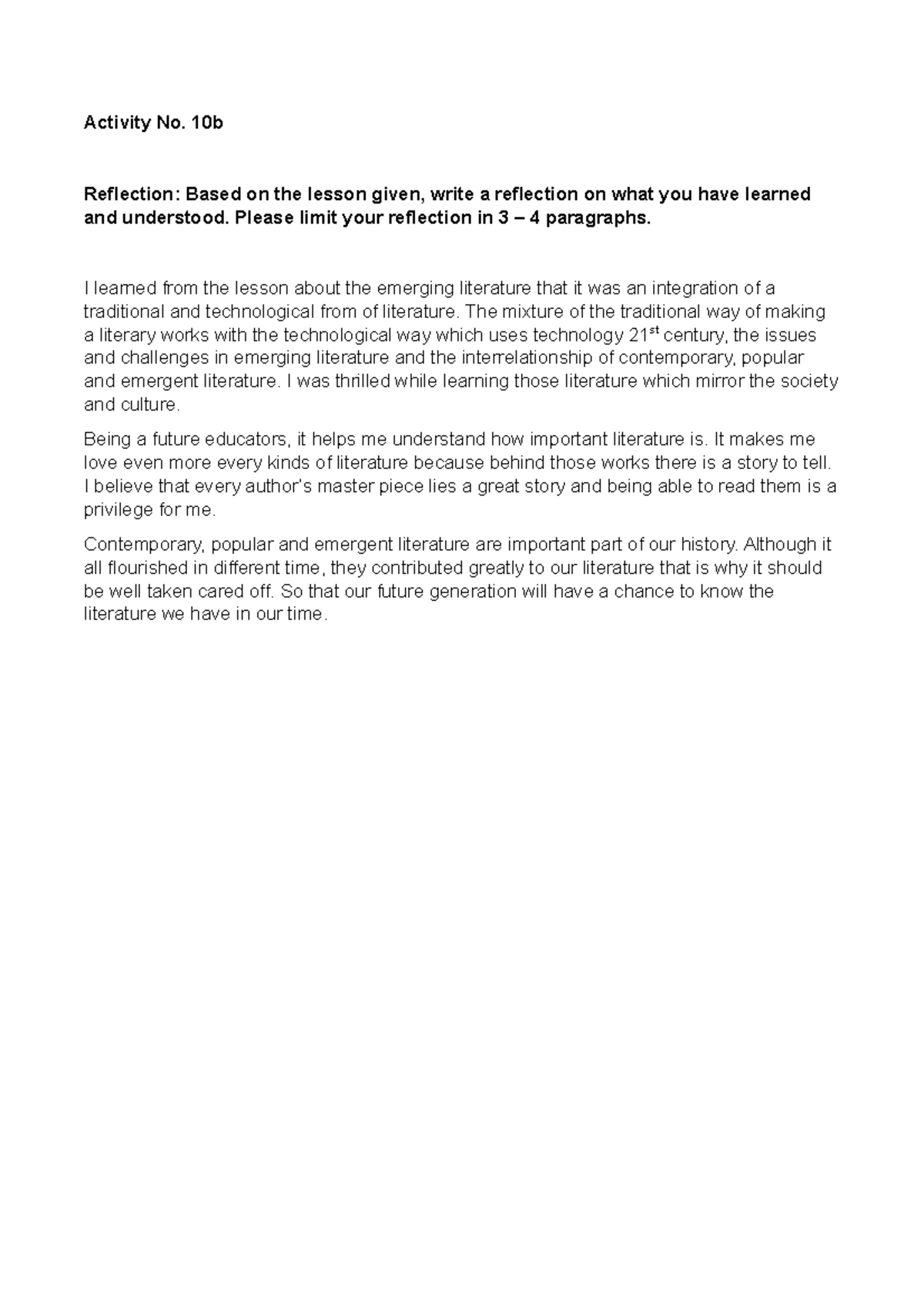 Enged 214 2 BSE 21 - Assignment - Activity No. 10b Reflection: Based on ...