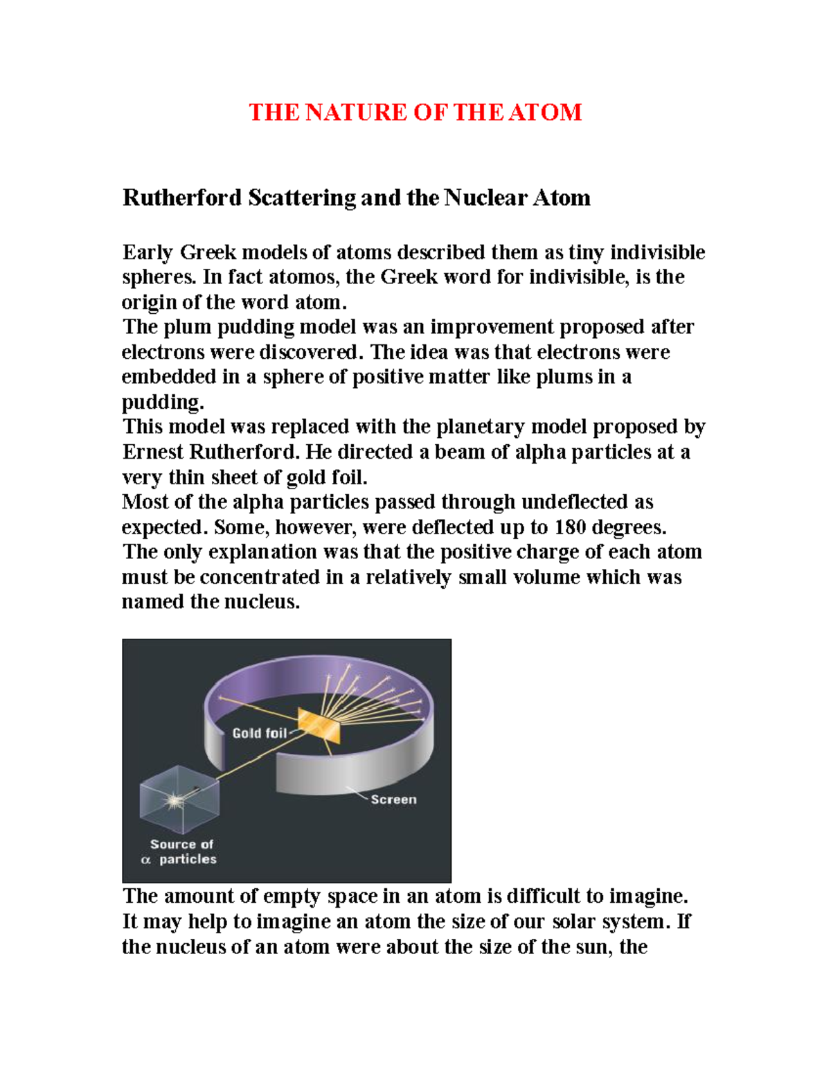 Ch30 The nature of the atom - THE NATURE OF THE ATOM Rutherford ...