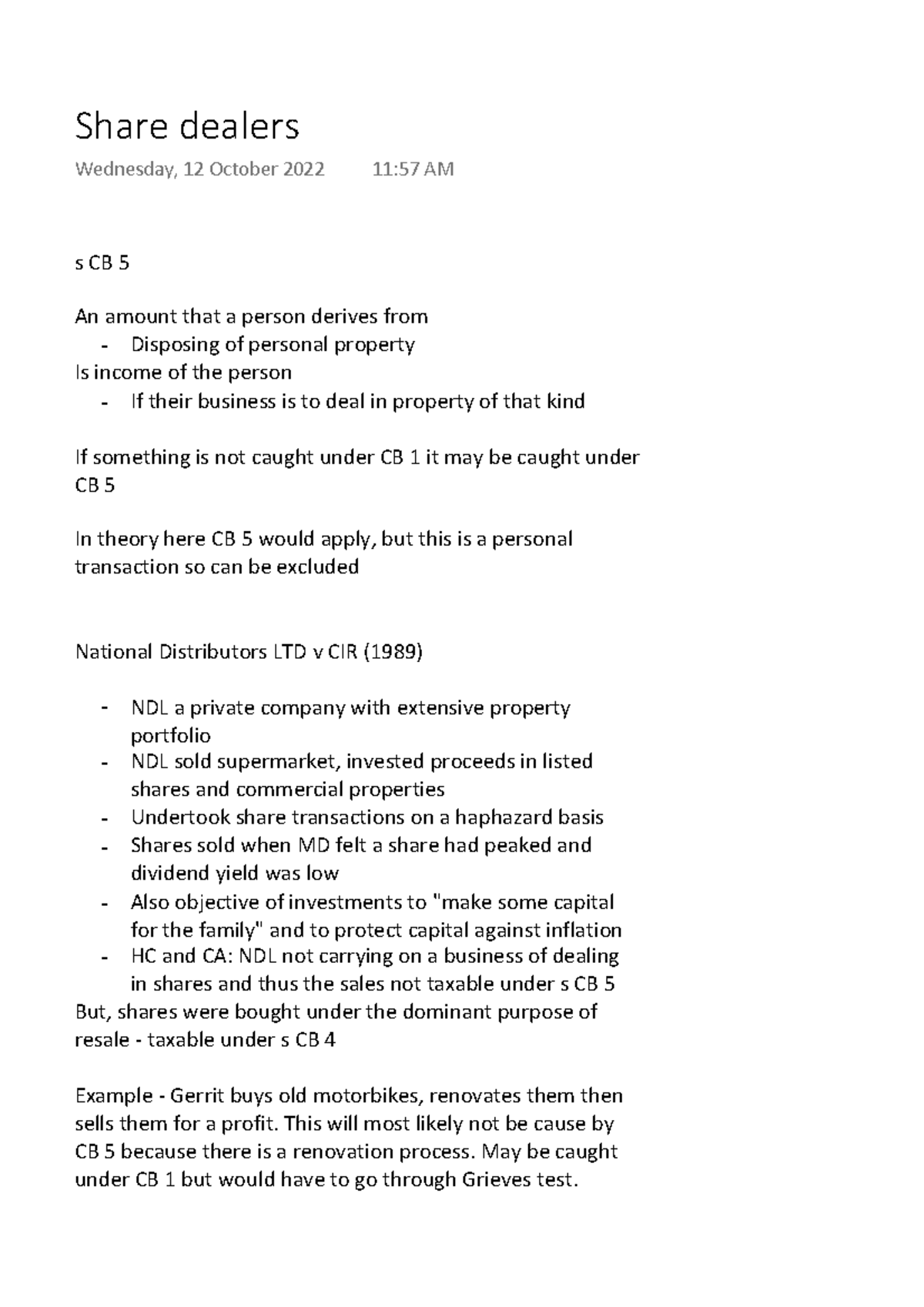 Share dealers - s CB 5 An amount that a person derives from - Disposing ...